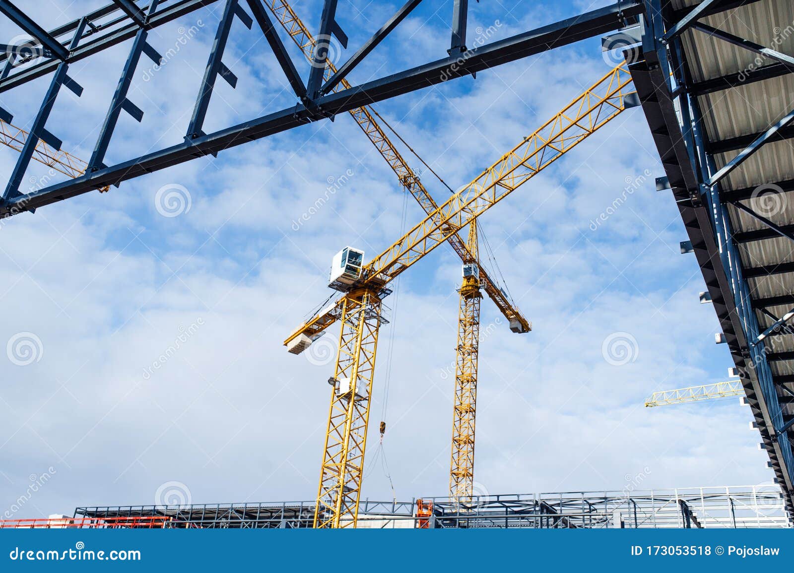 Construction Site with Steel Frame Structure and Crane. Stock Photo ...