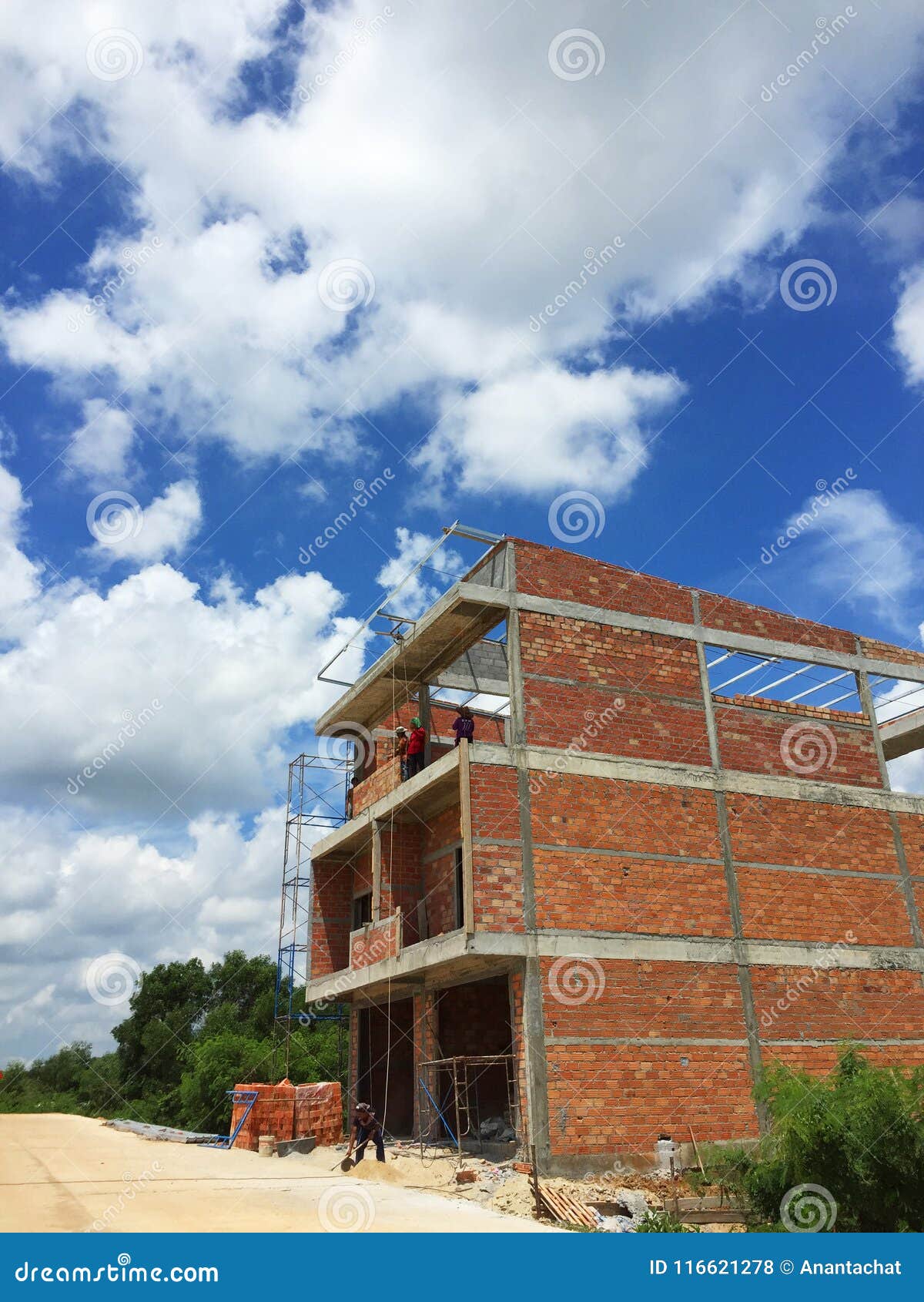 Construction Site in Sunny Day Stock Photo - Image of home, house ...