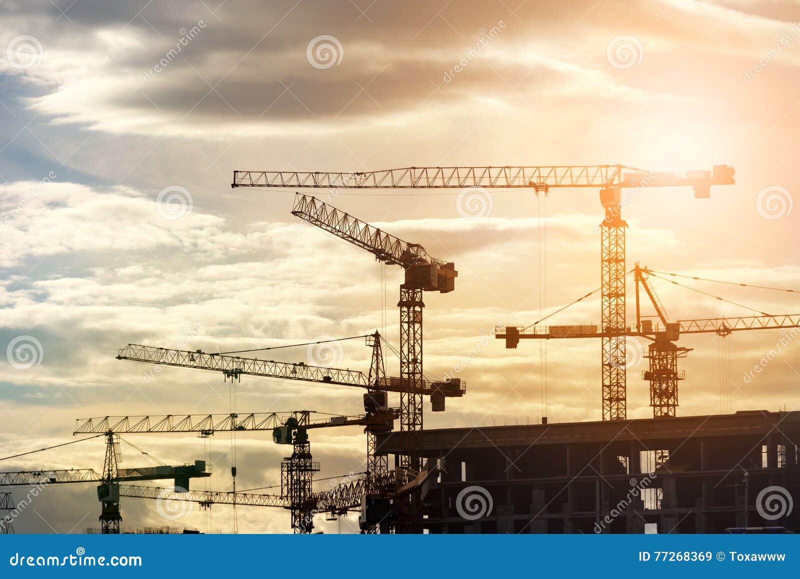 Construction Site at Sunrise Stock Image - Image of scaffolding ...