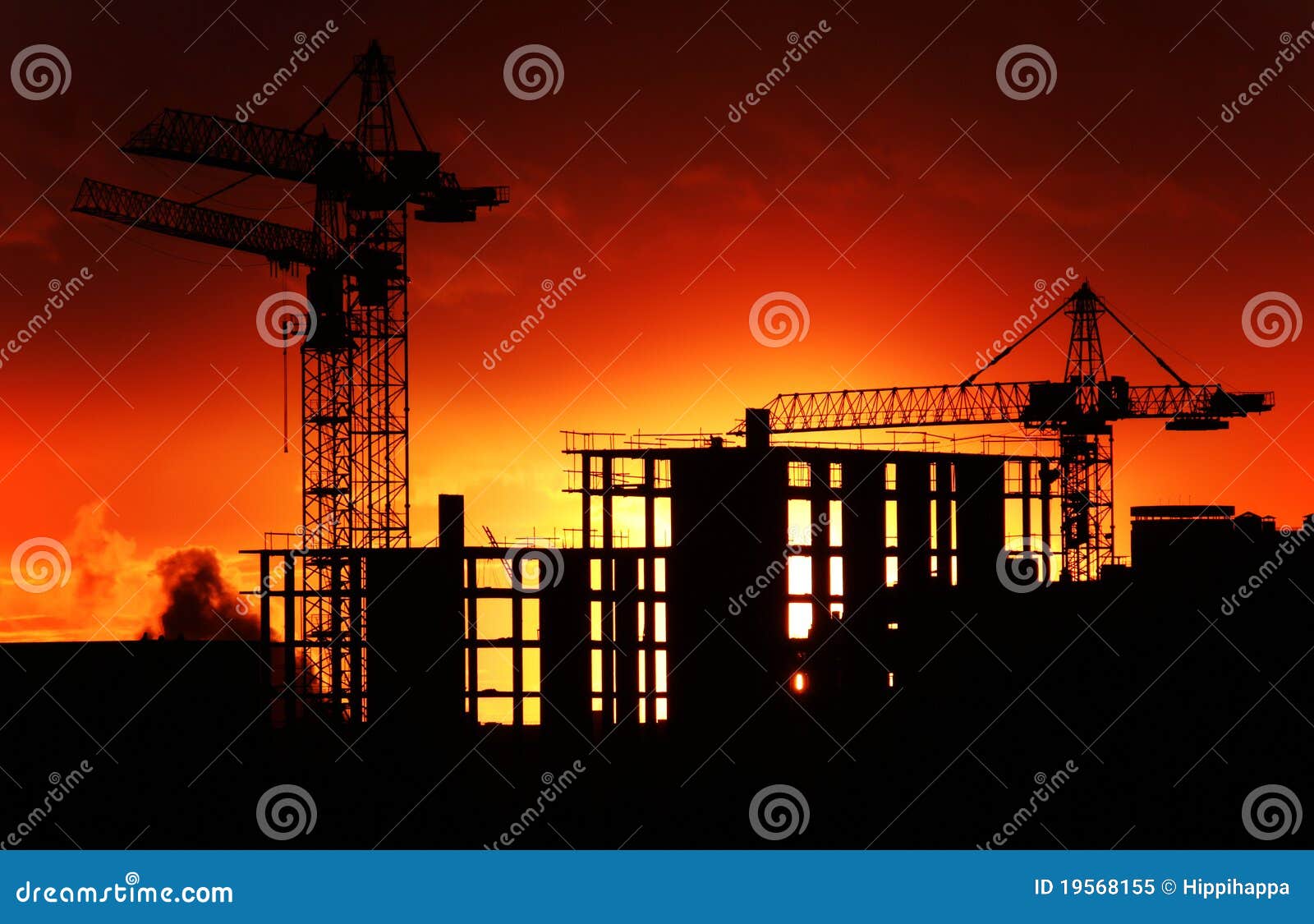 Construction Site at Orange Sunset Stock Image - Image of skies ...