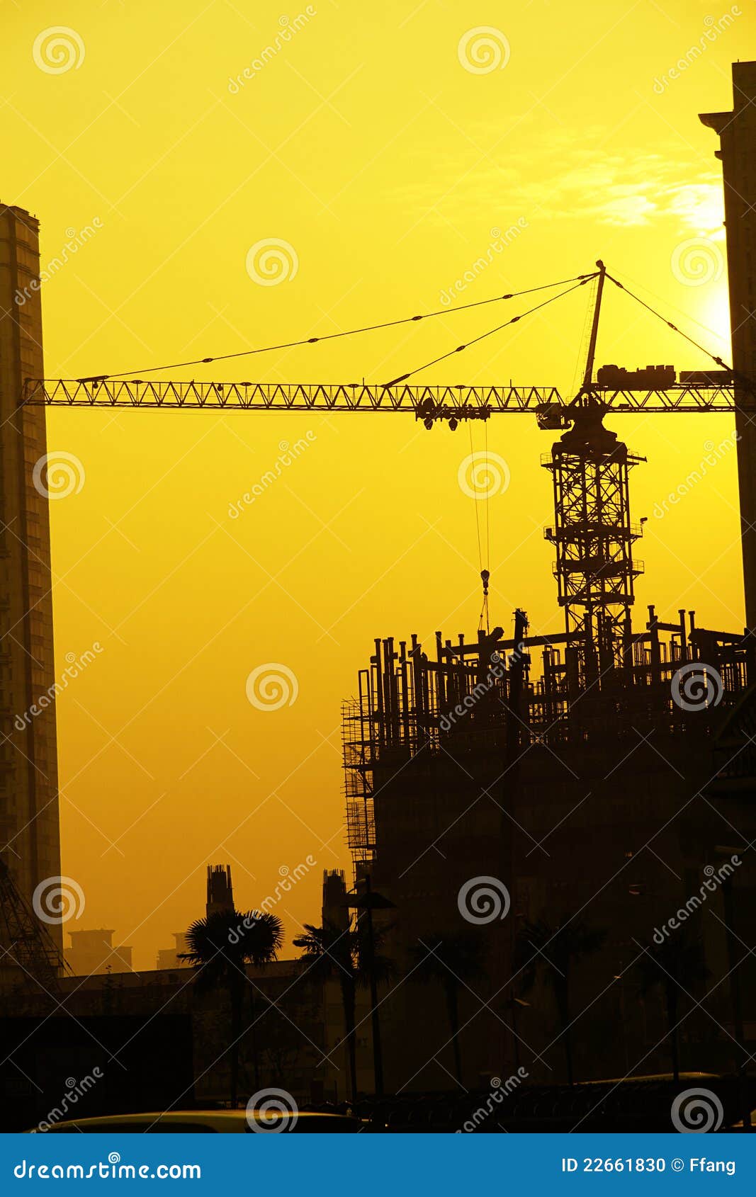 Construction Site on Sunset Stock Photo - Image of bird, angle: 22661830