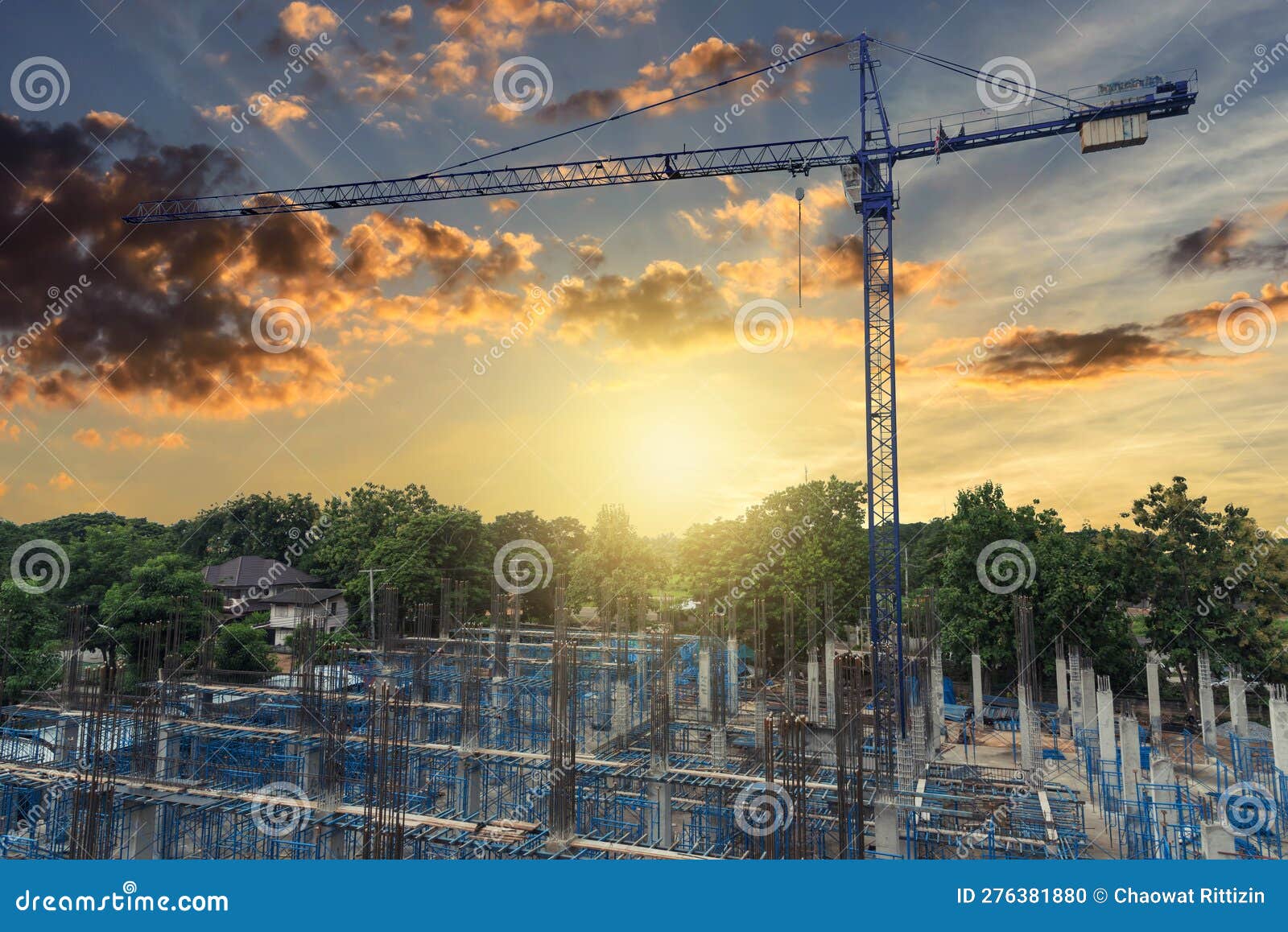 Construction Site at Sunset Stock Photo - Image of port, equipment ...