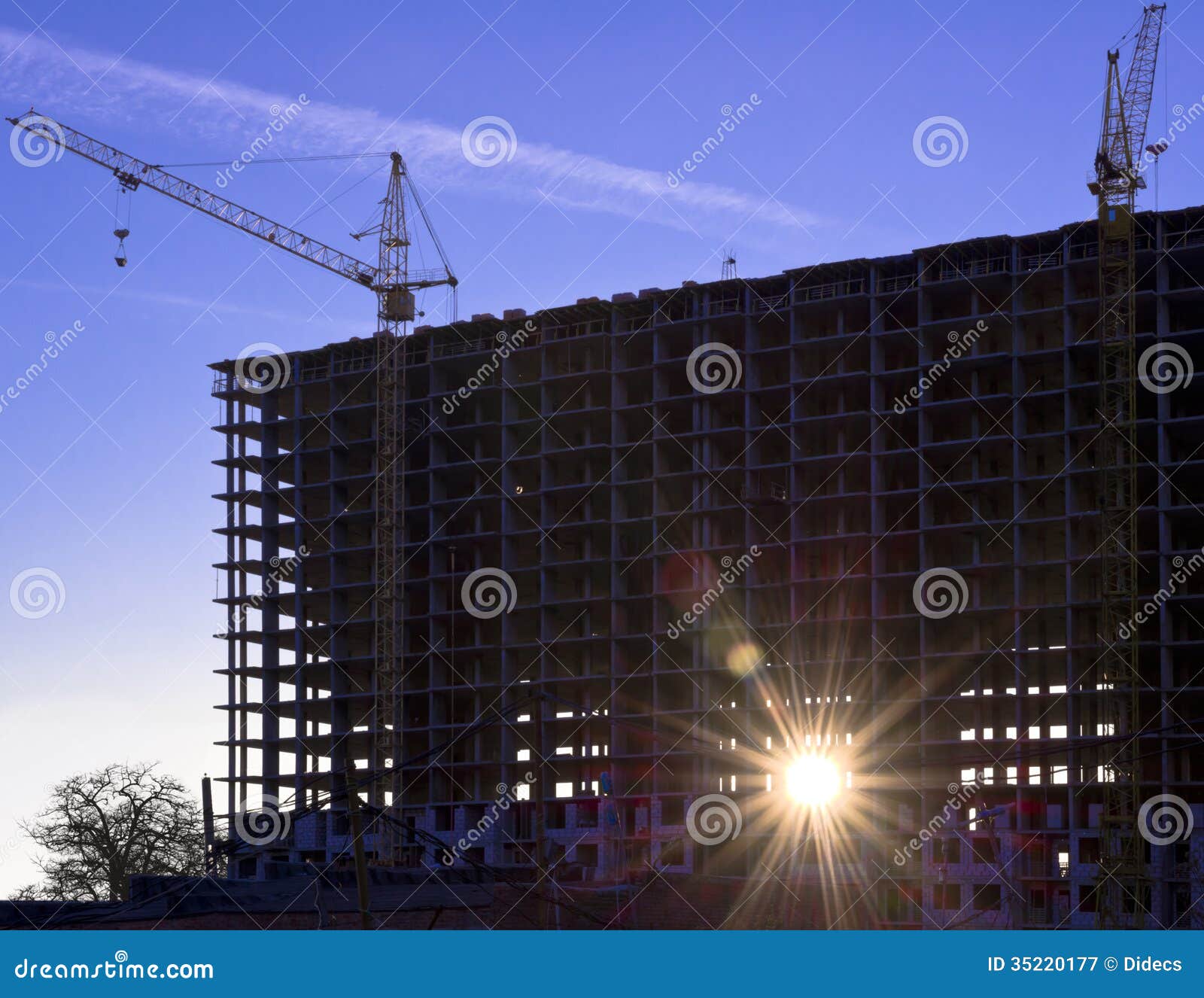 Construction Site at Sunset Stock Image - Image of installing, progress ...