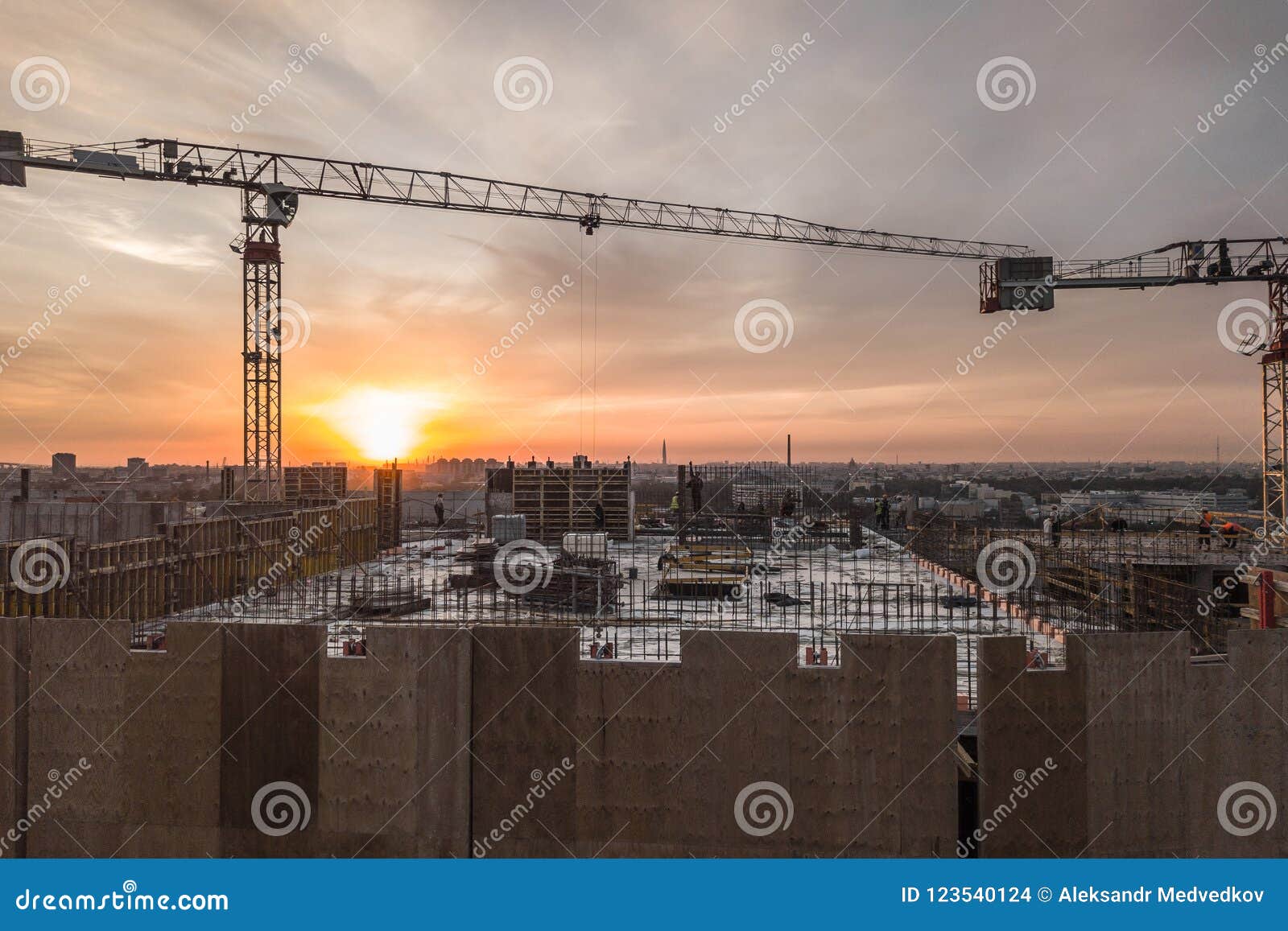 Construction Site at Sunset Stock Photo - Image of site, project: 123540124