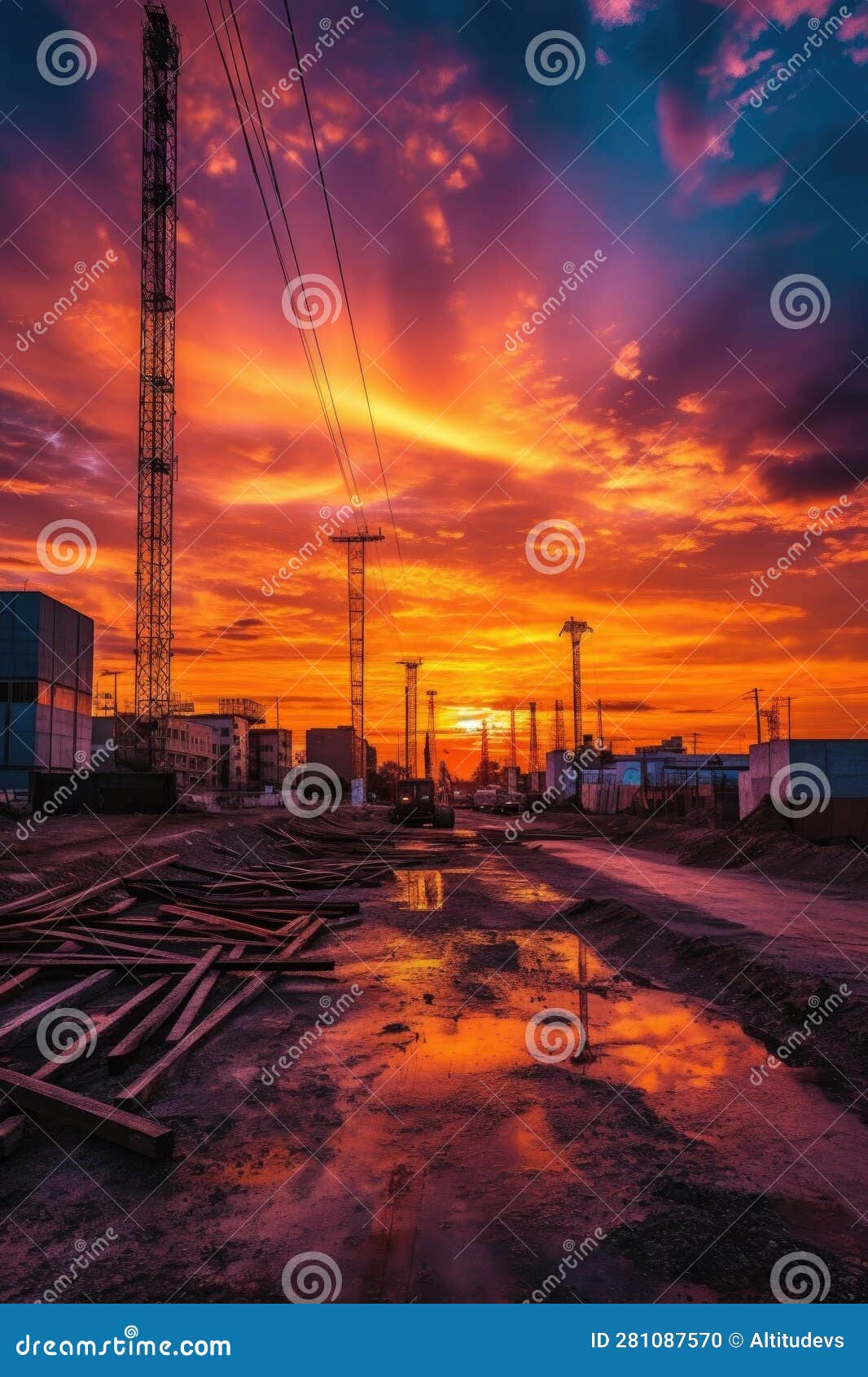 Construction Site during Sunset with Beautiful Sky Background Stock ...