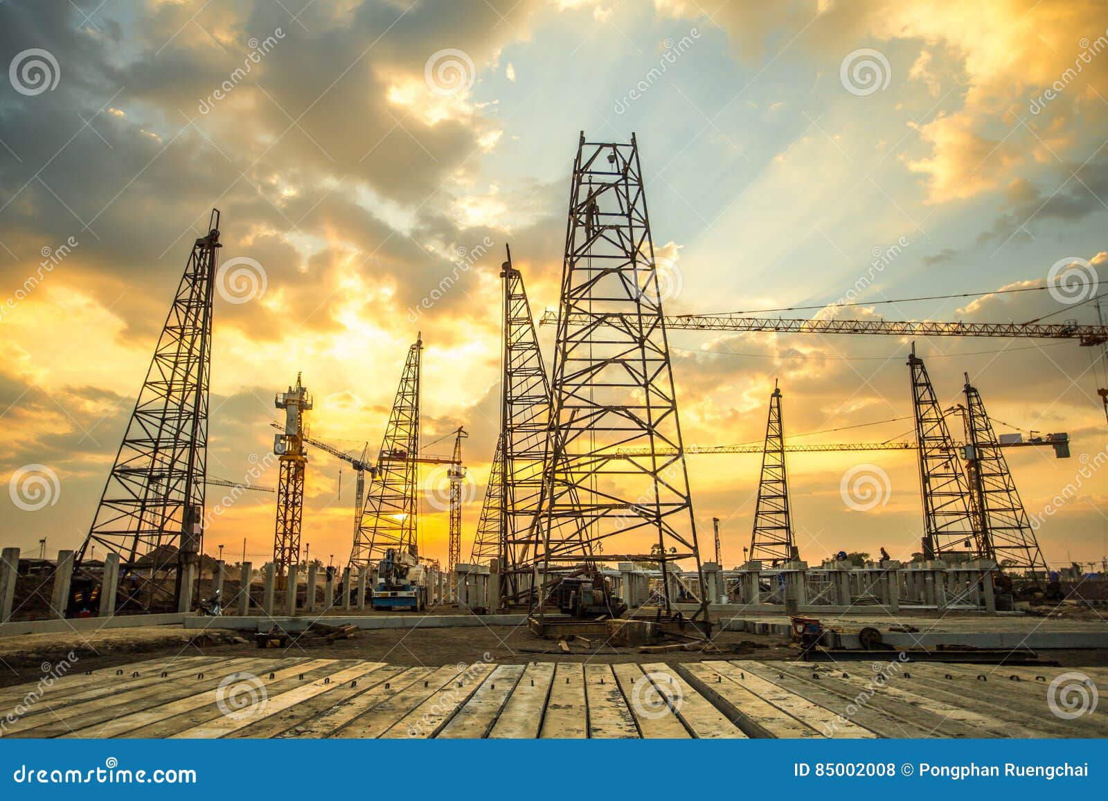Construction Site with Sunset Stock Photo - Image of metal, outdoor ...