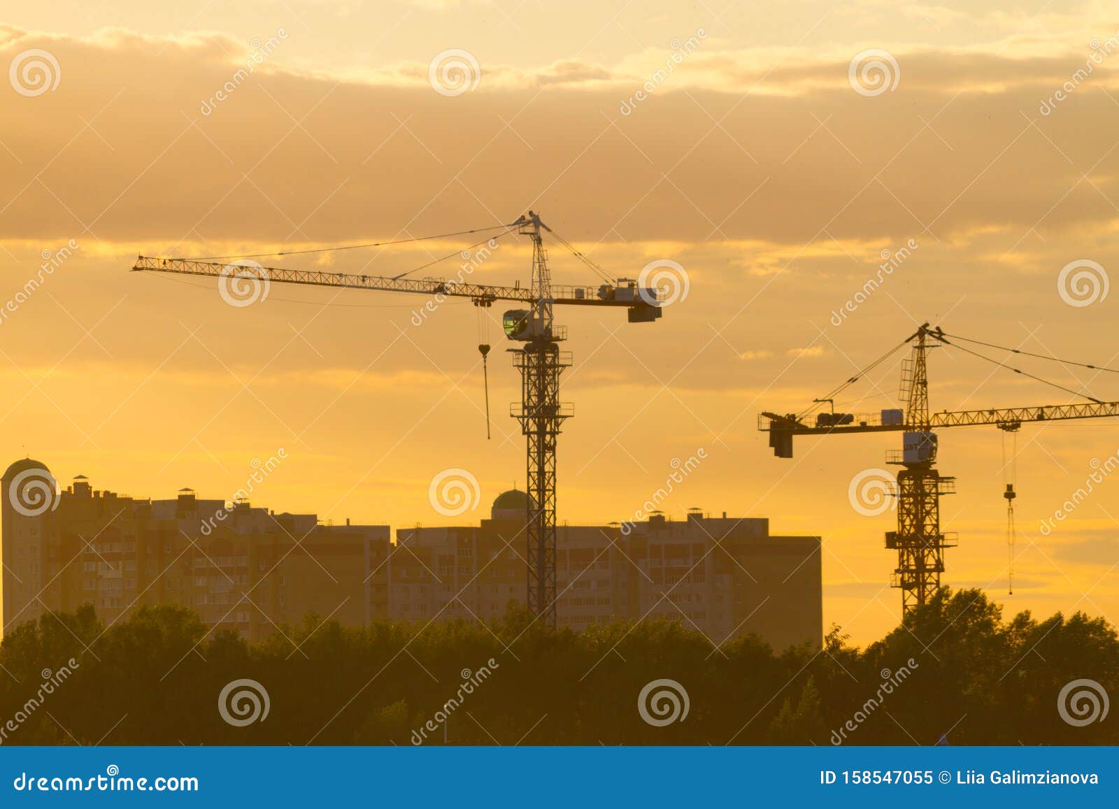 Construction Site on Sunset Stock Image - Image of blue, work: 158547055