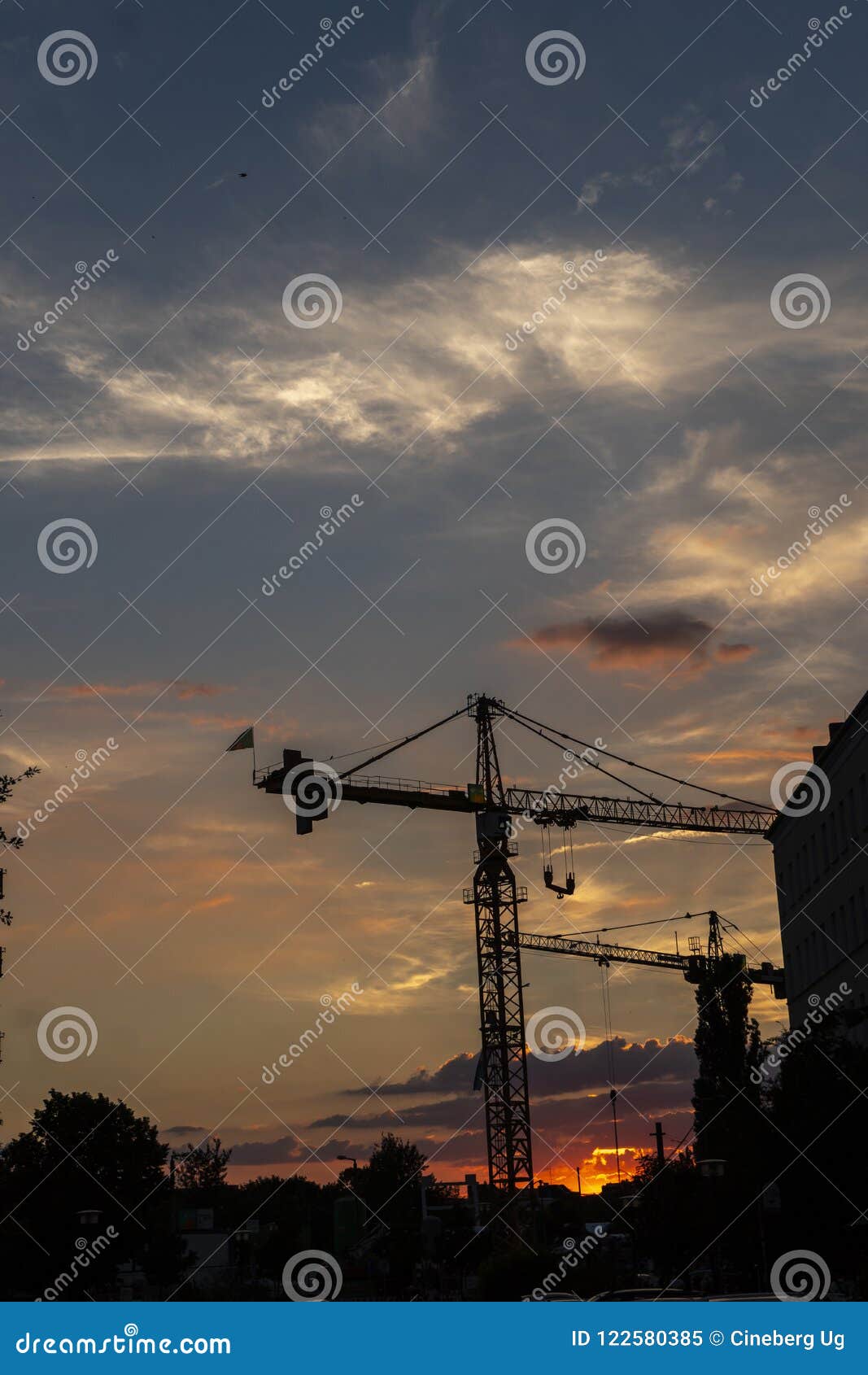 Construction Cranes at Sunset Stock Image - Image of foundation ...