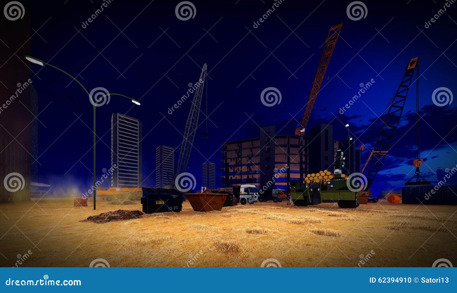 Construction Site at Sunset Stock Photo - Image of construction ...
