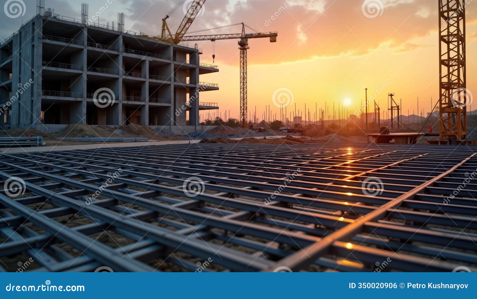 Construction Site at Sunset. Partially Built Skyscraper. Steel Flooring ...