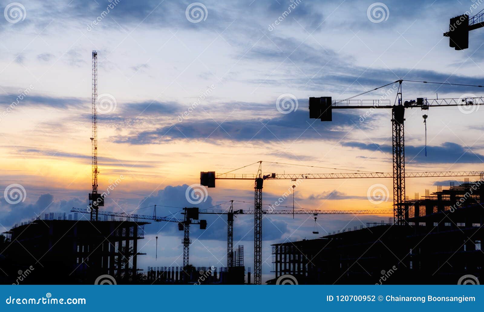 Construction Site and Sunset. Stock Photo - Image of silhouette ...