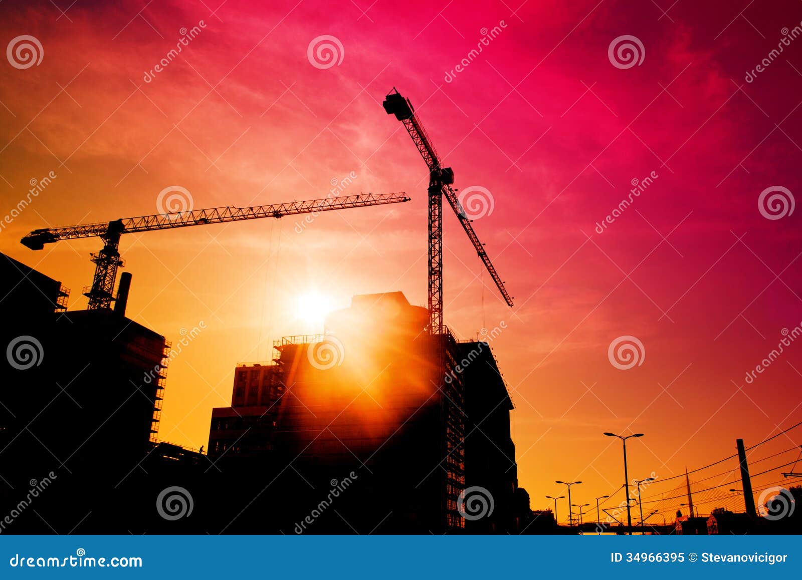 Construction Site in Sunset Stock Image - Image of urban, building ...