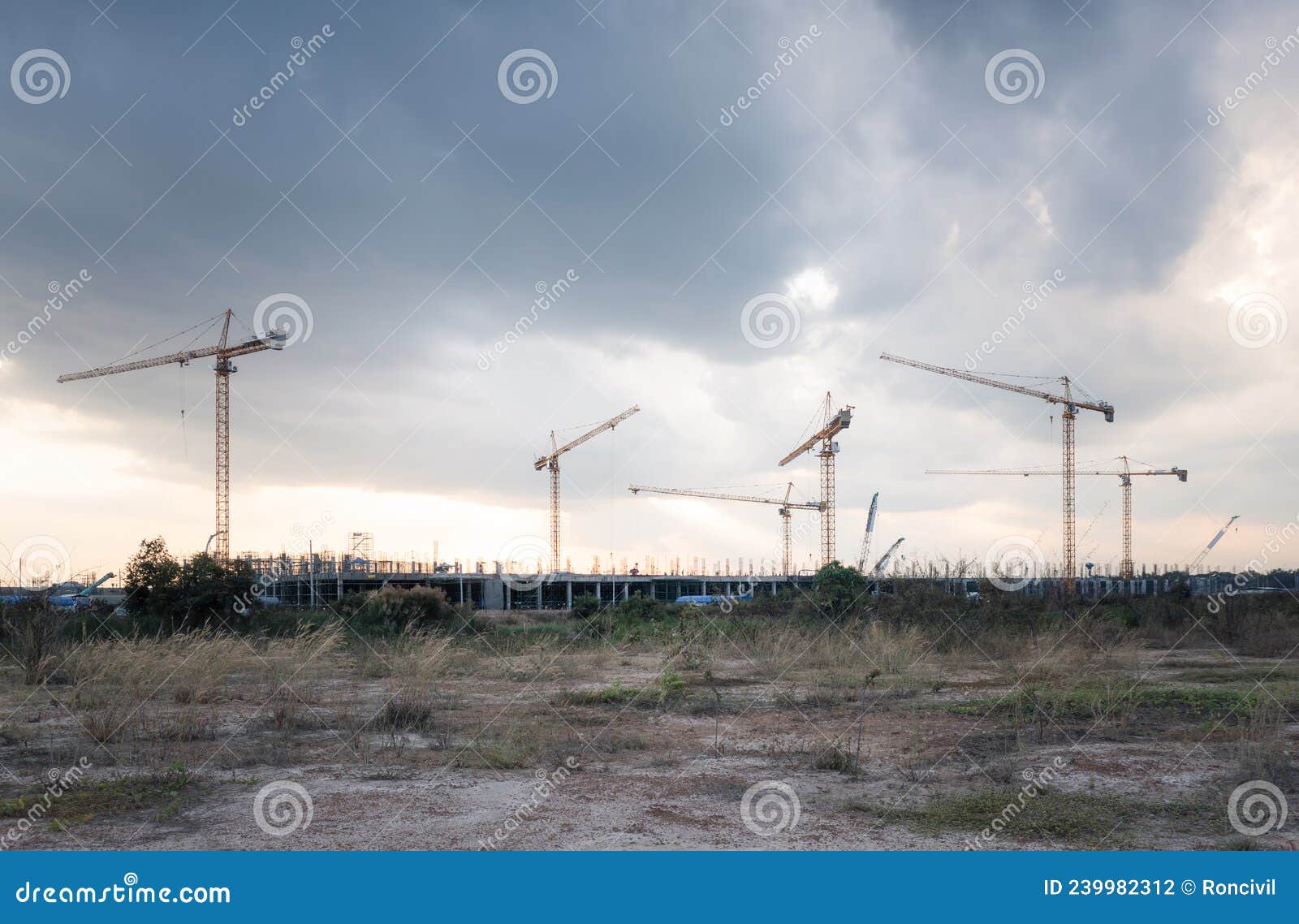 Construction Site with Sunset Sky Background. Stock Photo - Image of ...