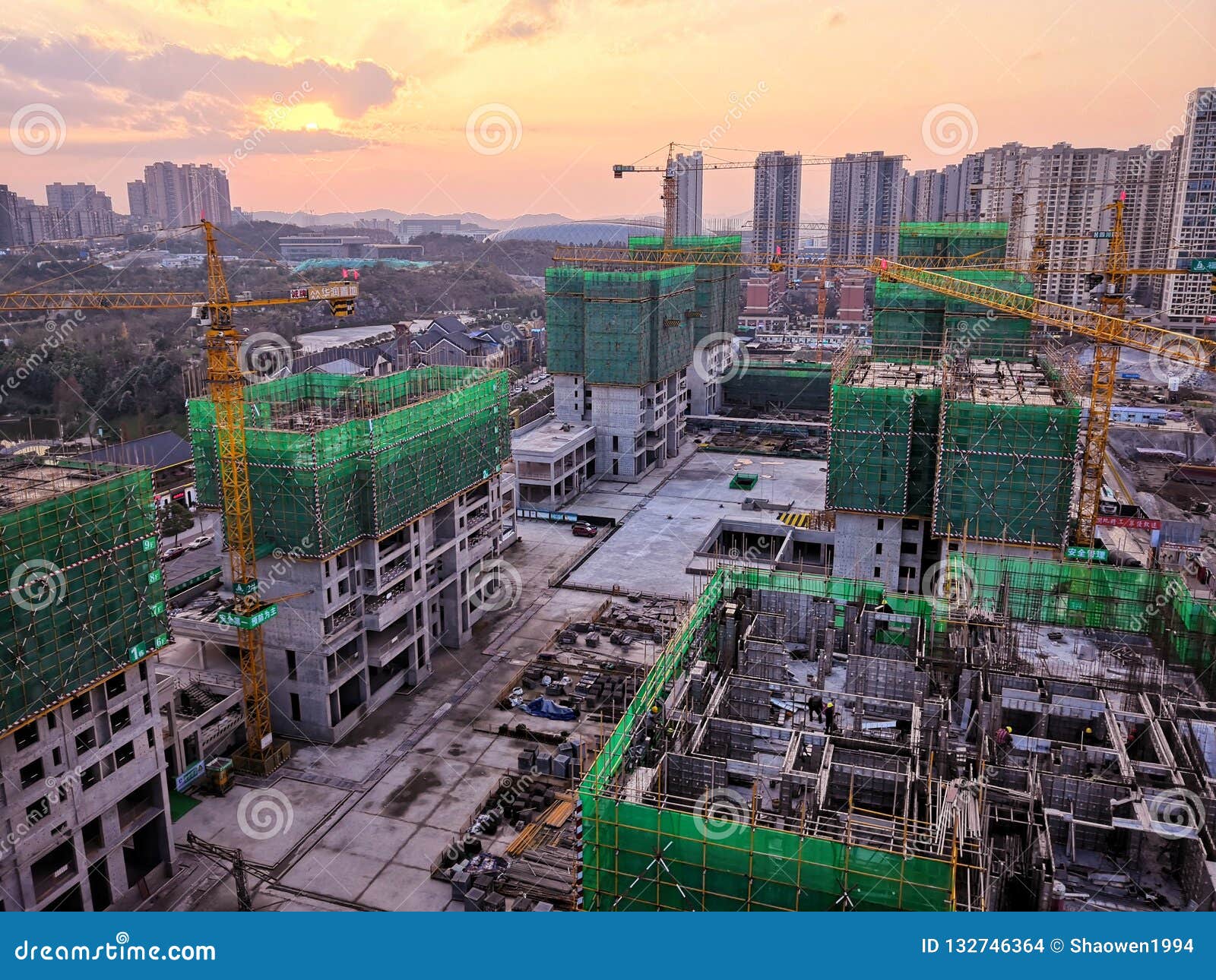 Construction Site at Sunset Editorial Stock Image - Image of estate ...