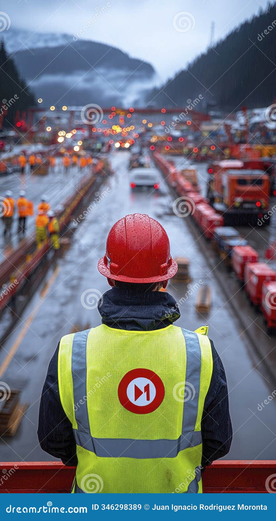 Construction Site Supervisor Overseeing Mountain Highway Project in ...