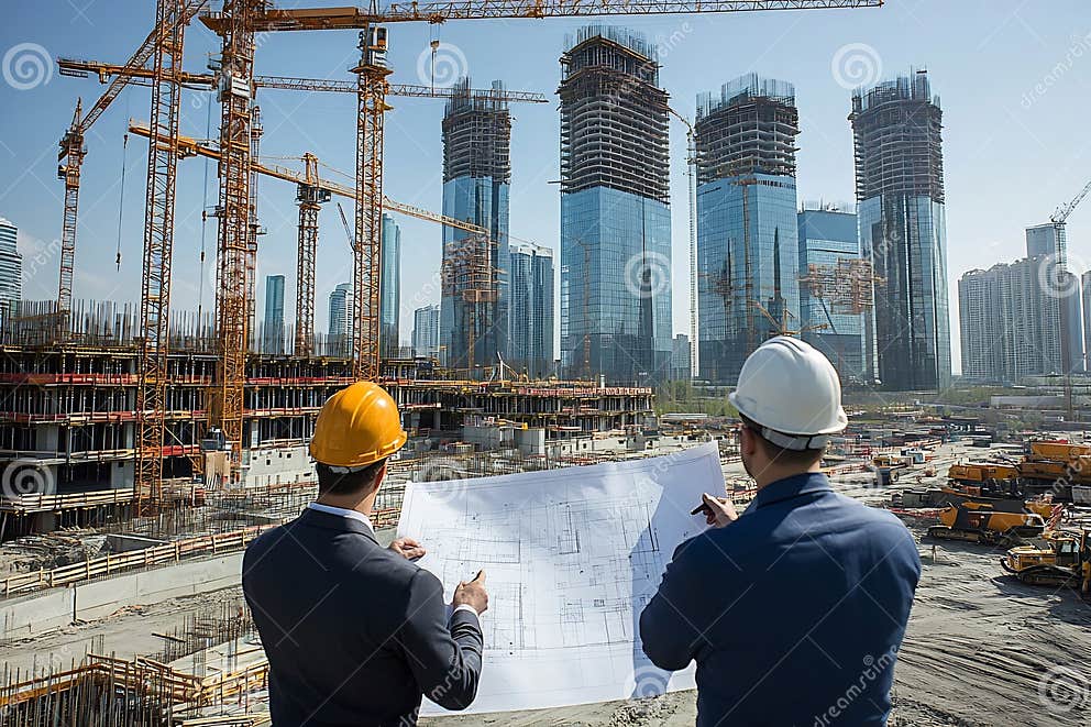 Construction Site Supervisors Overseeing a Large Scale Development ...