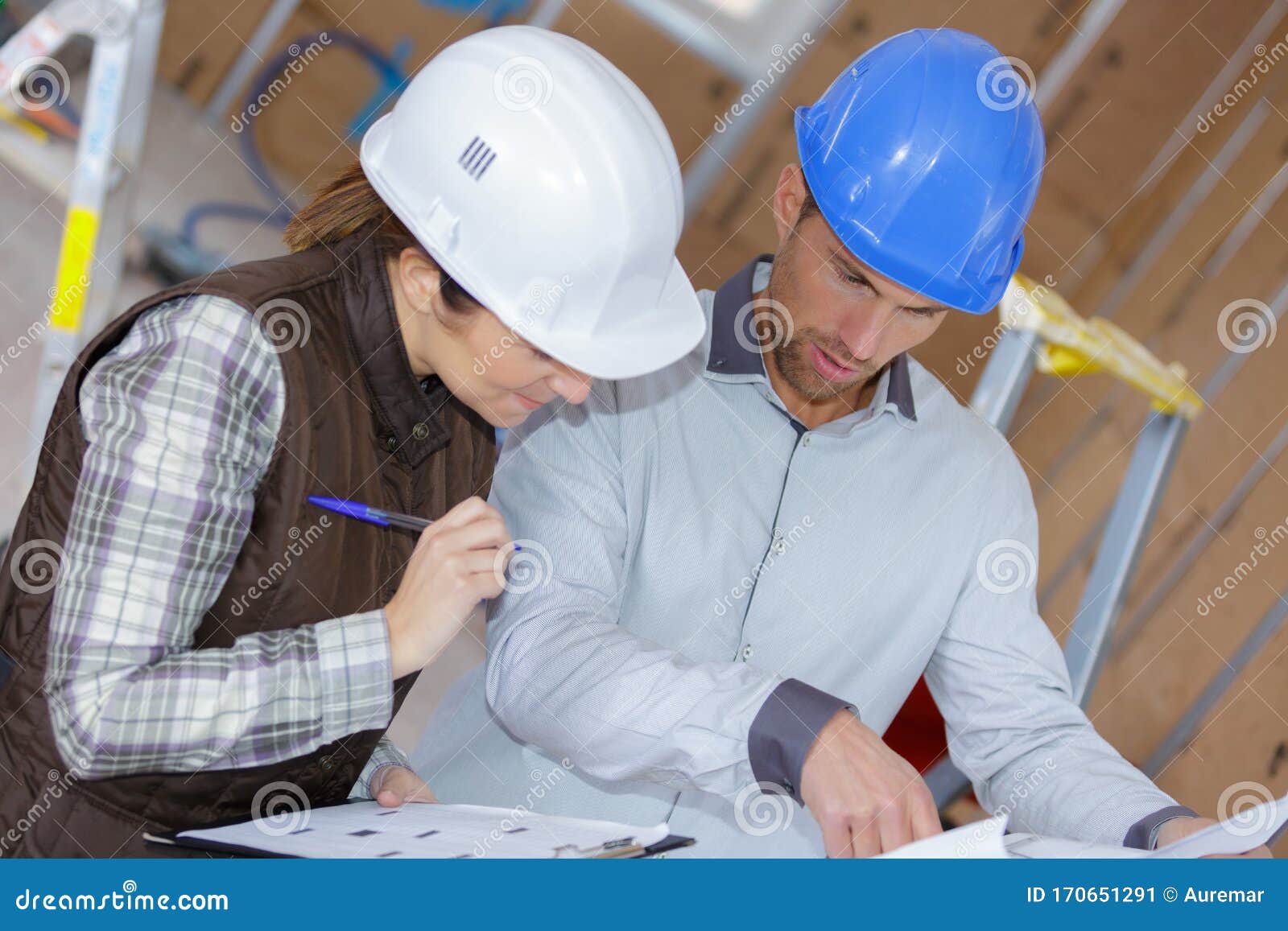 Construction Site Team Having Discussion Plan Stock Image - Image of ...