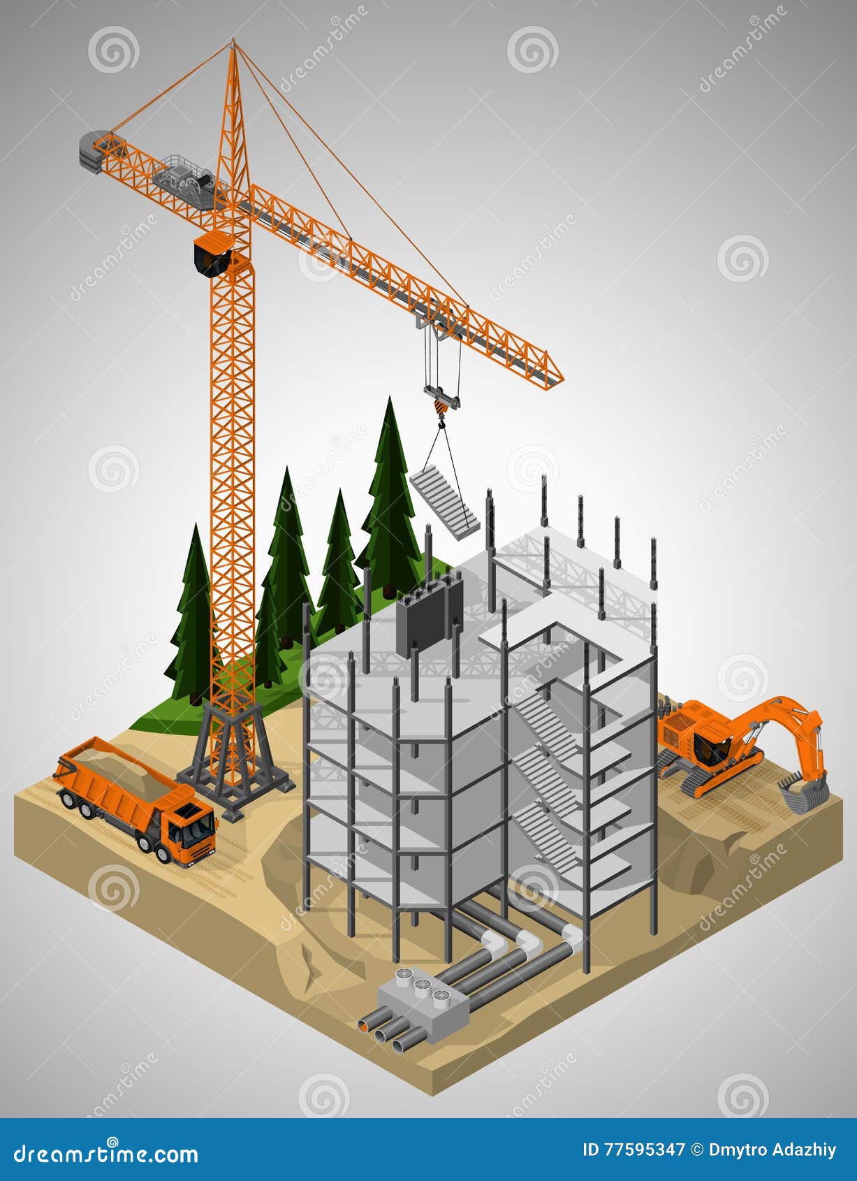 Construction Site and Technique Involved. Stock Vector - Illustration ...