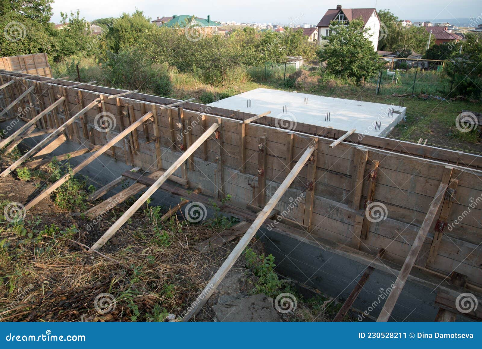 Construction Site. the Timber Formwork is Prepared for Pouring Concrete ...