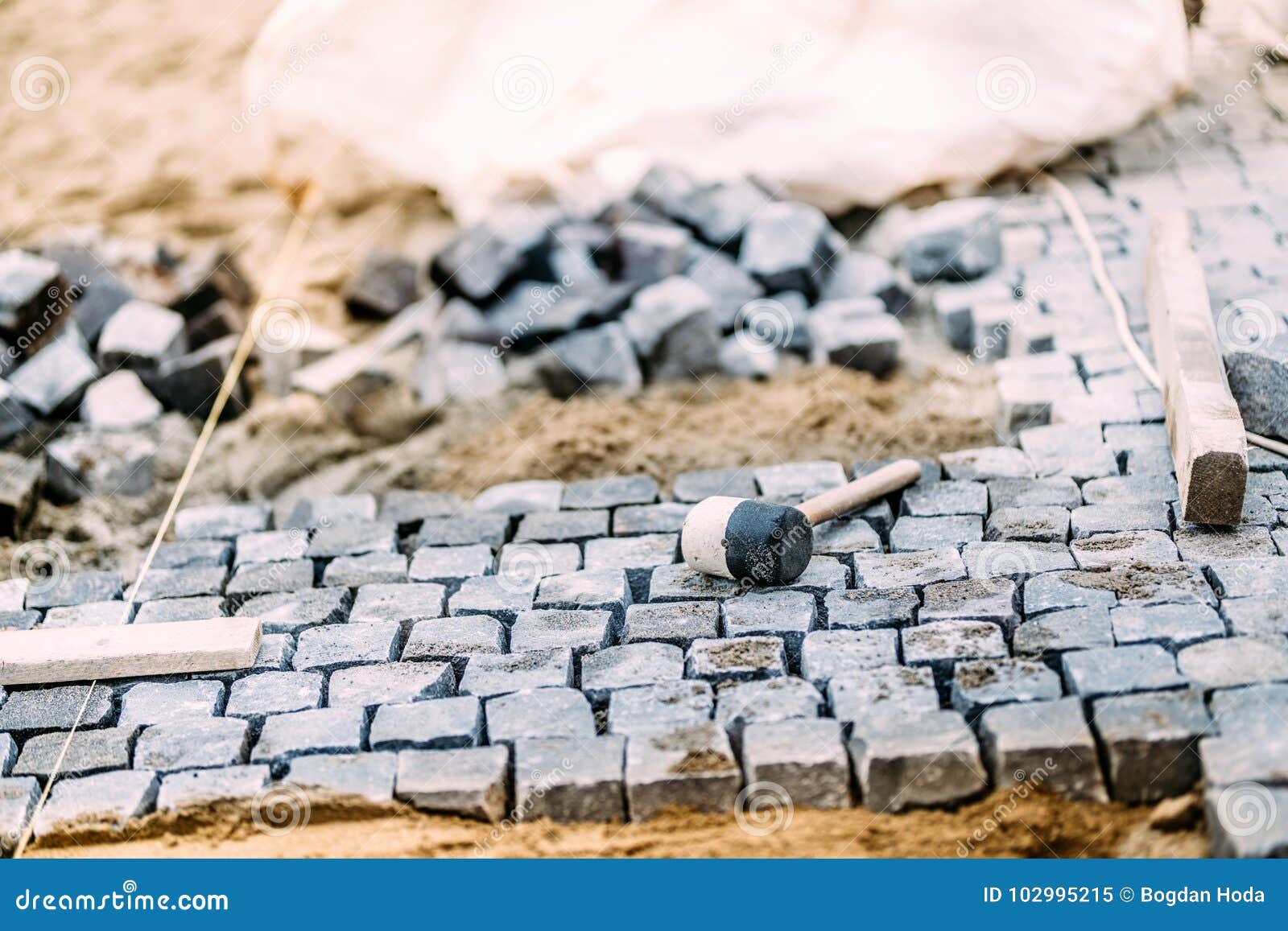 Construction Site, Tools and Details, Pavement Installing and Rocks ...