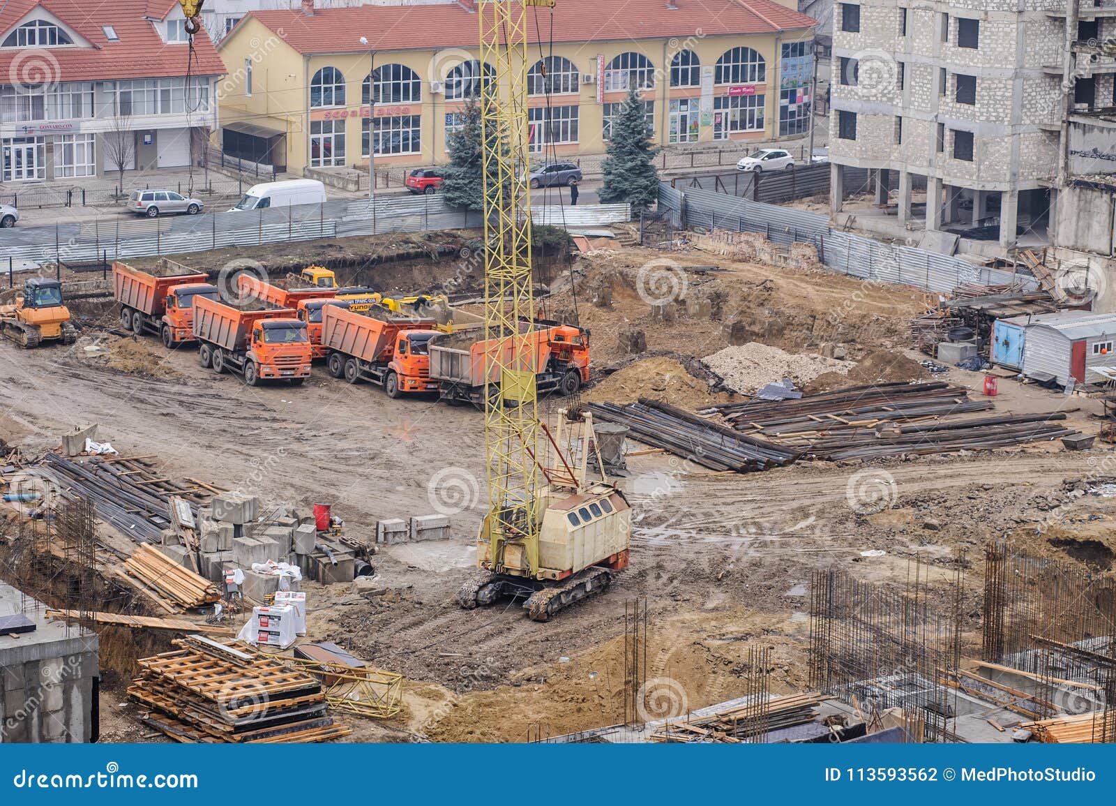 Construction Site from Top View Editorial Photography - Image of crane ...
