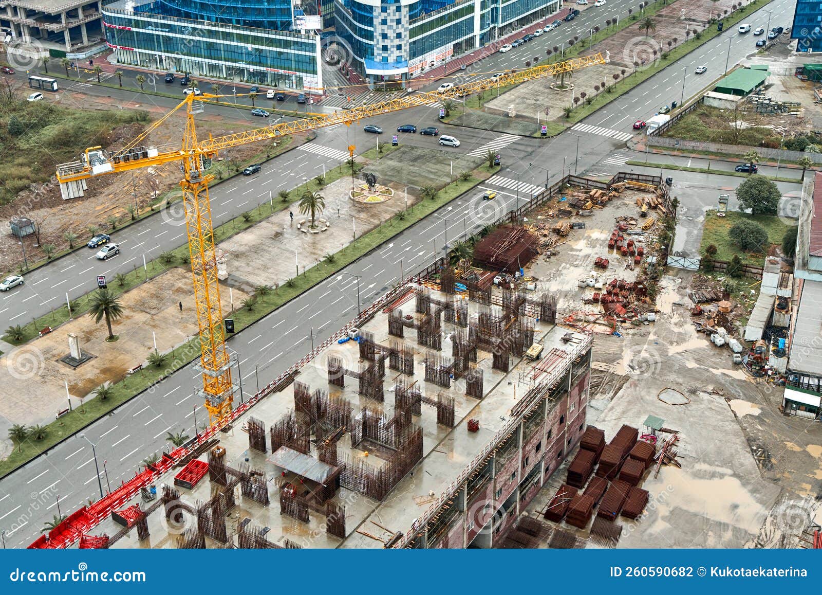 Construction Site Top View. Early Stage of the Construction of a High ...