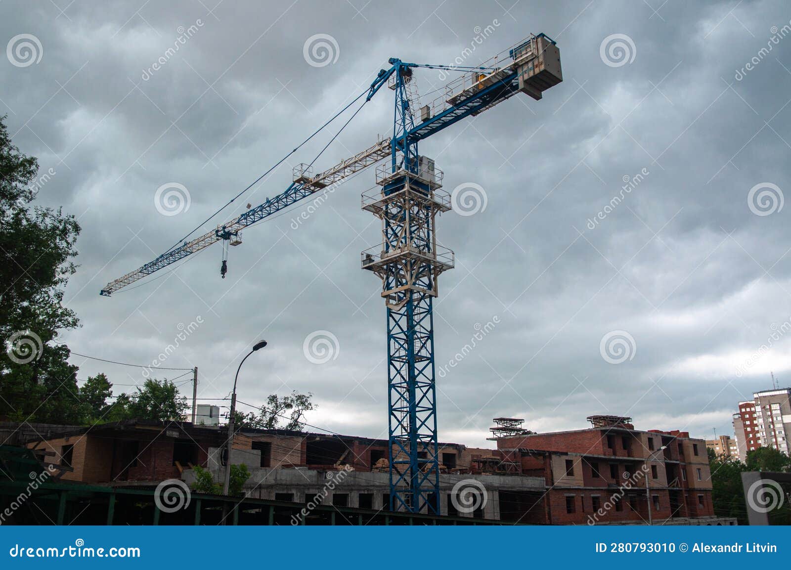 Construction Site with Tower Crane Stock Photo - Image of engineer ...