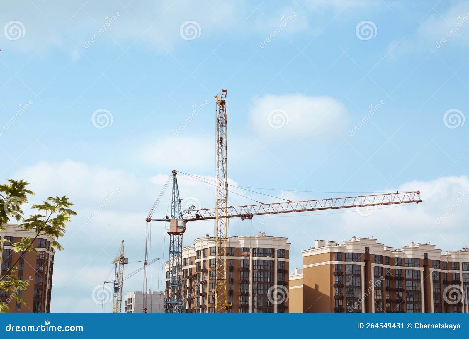 Construction Site with Tower Crane Near Building Stock Image - Image of ...