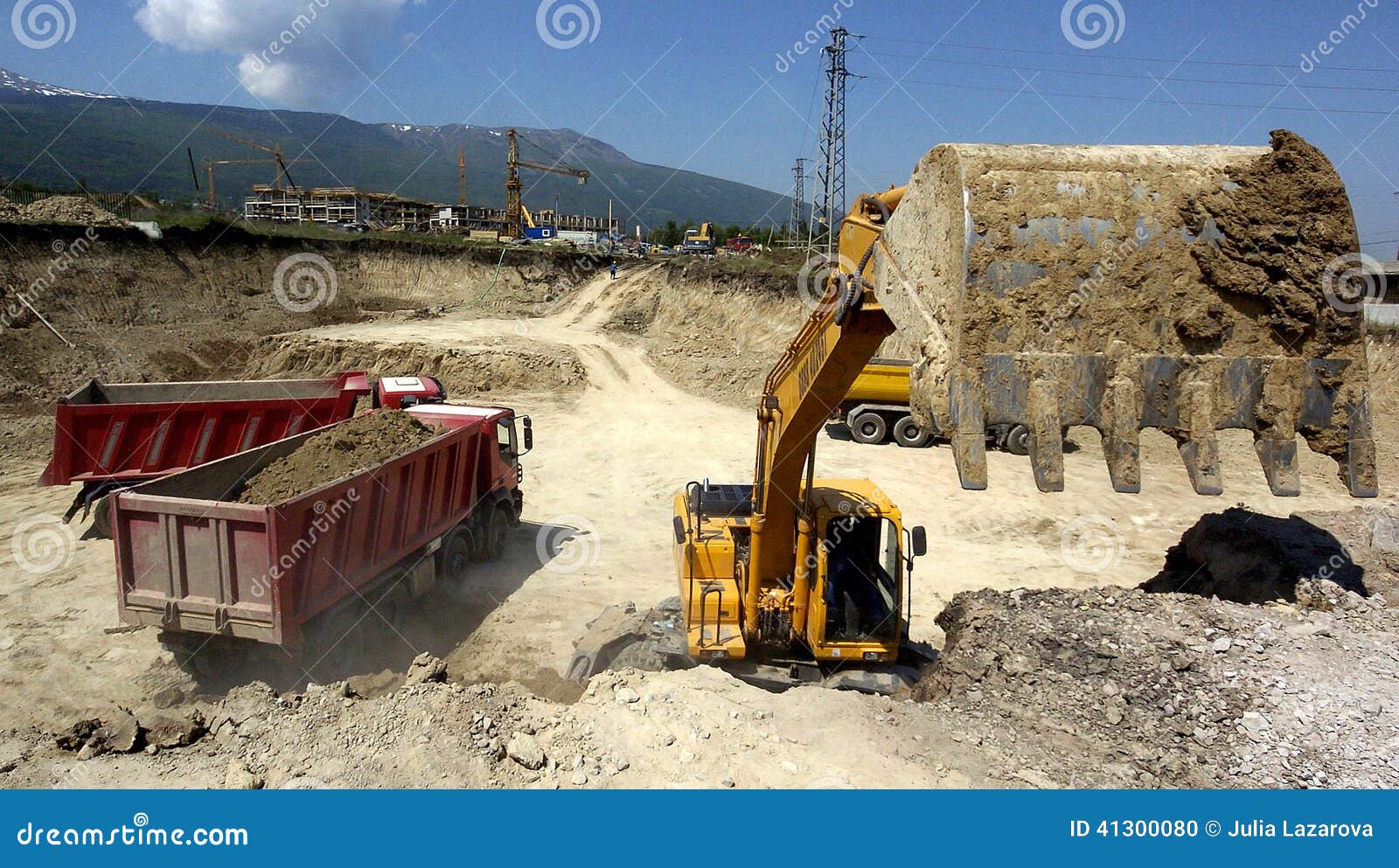 Construction Site with Tractors and Dump Truck Editorial Image - Image ...