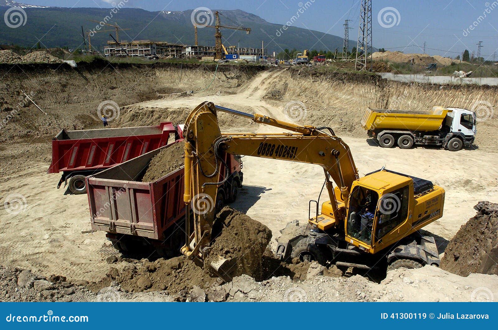 Construction Site with Tractors and Dump Truck Editorial Stock Image ...