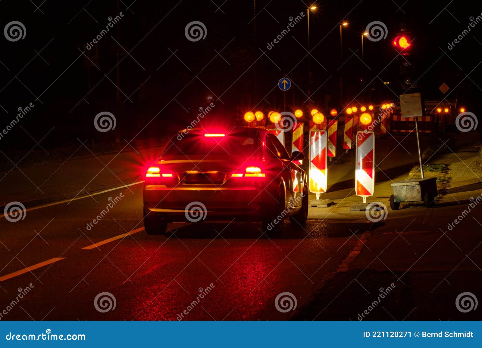 Construction Site with Traffic Lights and a Car Stock Image - Image of ...