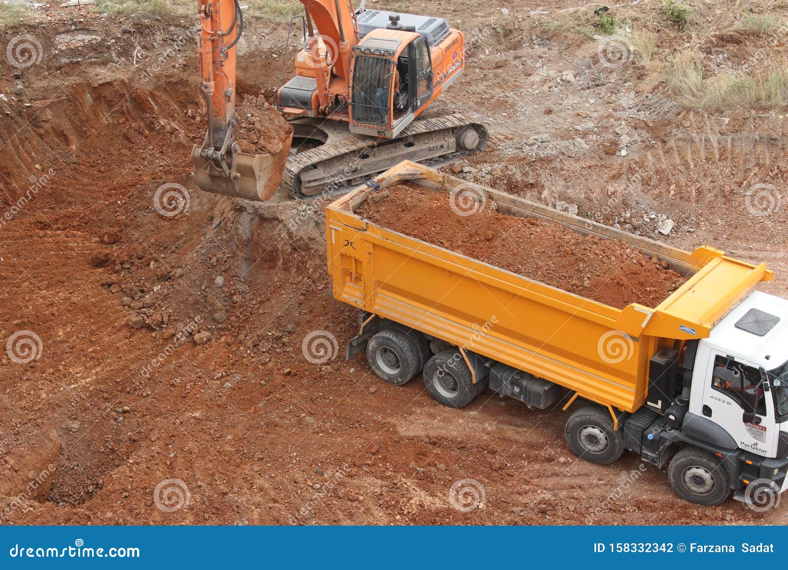 Construction Site Trucks Working Editorial Photography - Image of ...