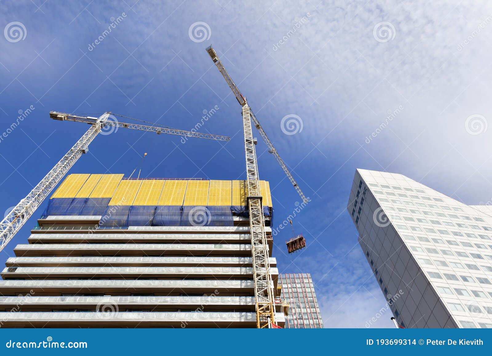 Construction Site with Two Cranes Stock Photo - Image of crane, lifting ...