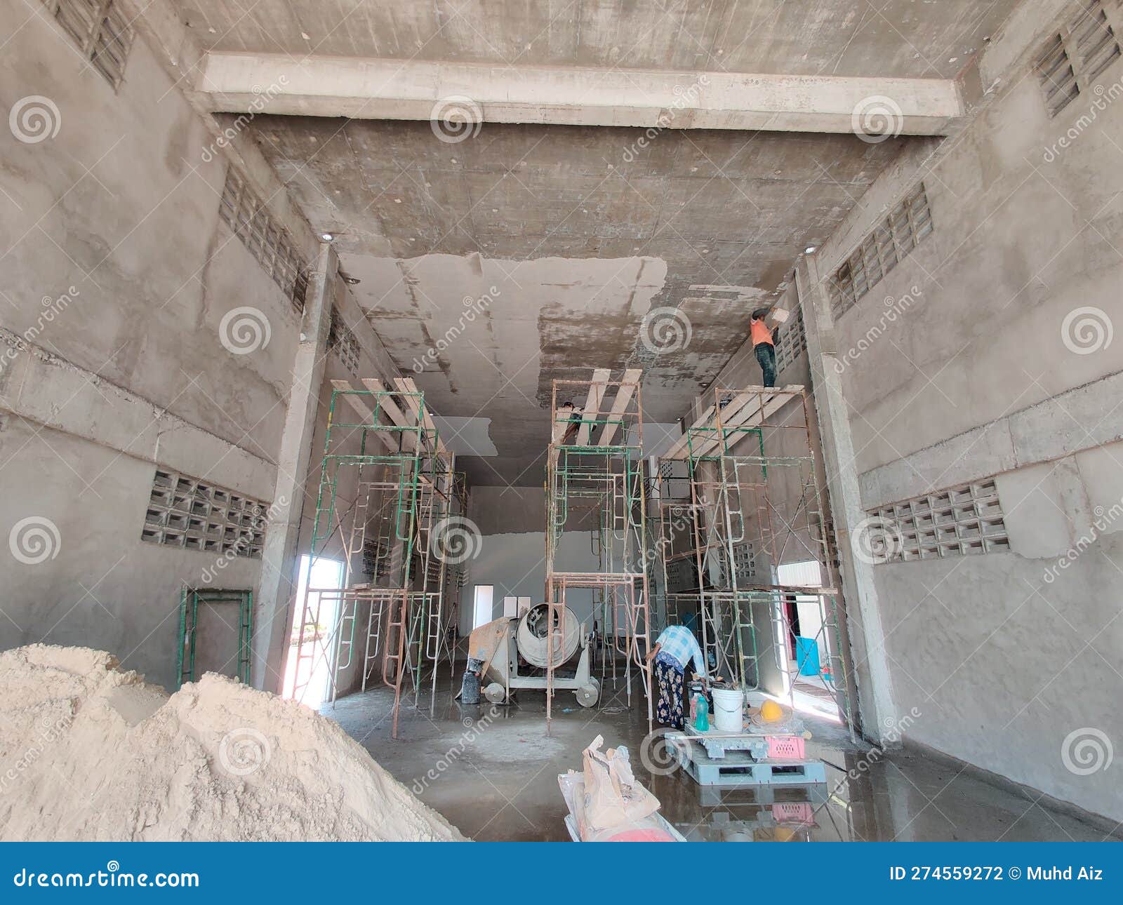 Site With Unfinished Work On Laying Gray Brick Paving Slabs. Sandy Base ...