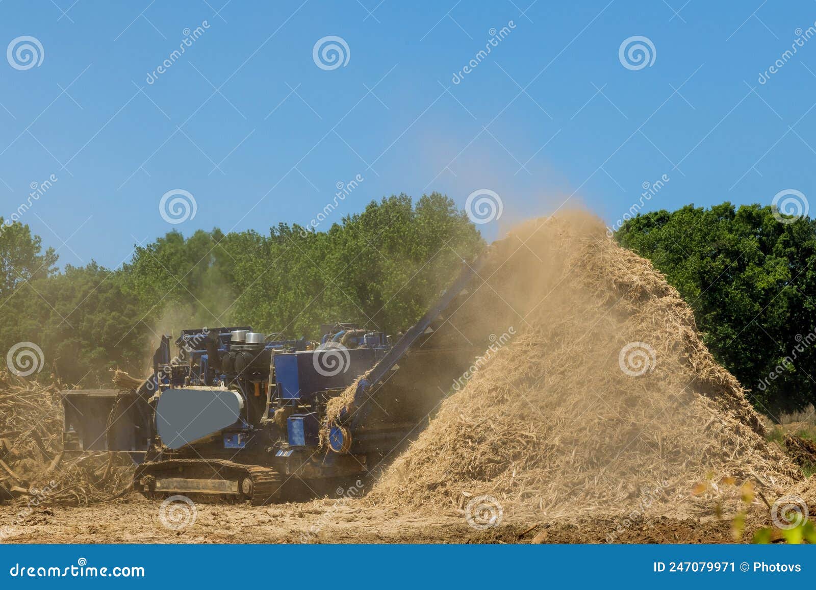 Construction Site with Work Wood Chipping Machine the Chipper Process ...