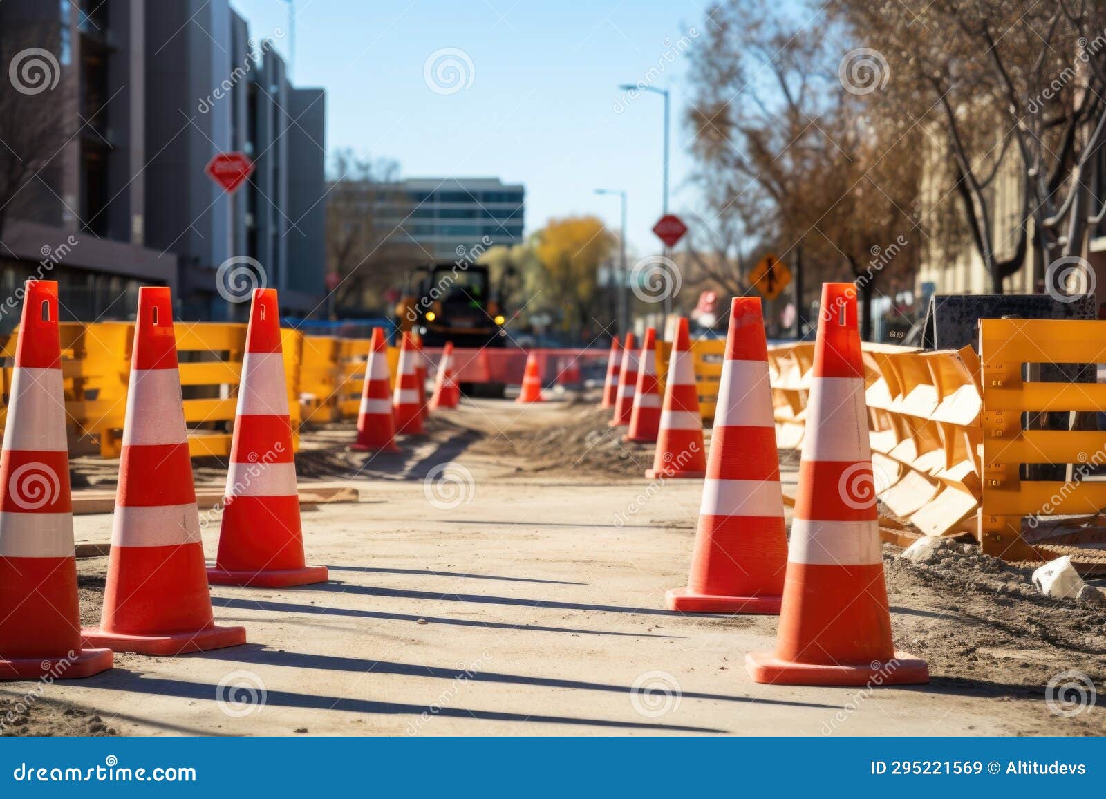 Construction Site Warning Signs and Safety Barriers Stock Image - Image ...