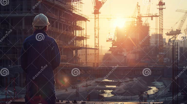 A Construction Site Where a Crane and Its Workers are Visible, with Rays of Light Shining on ...