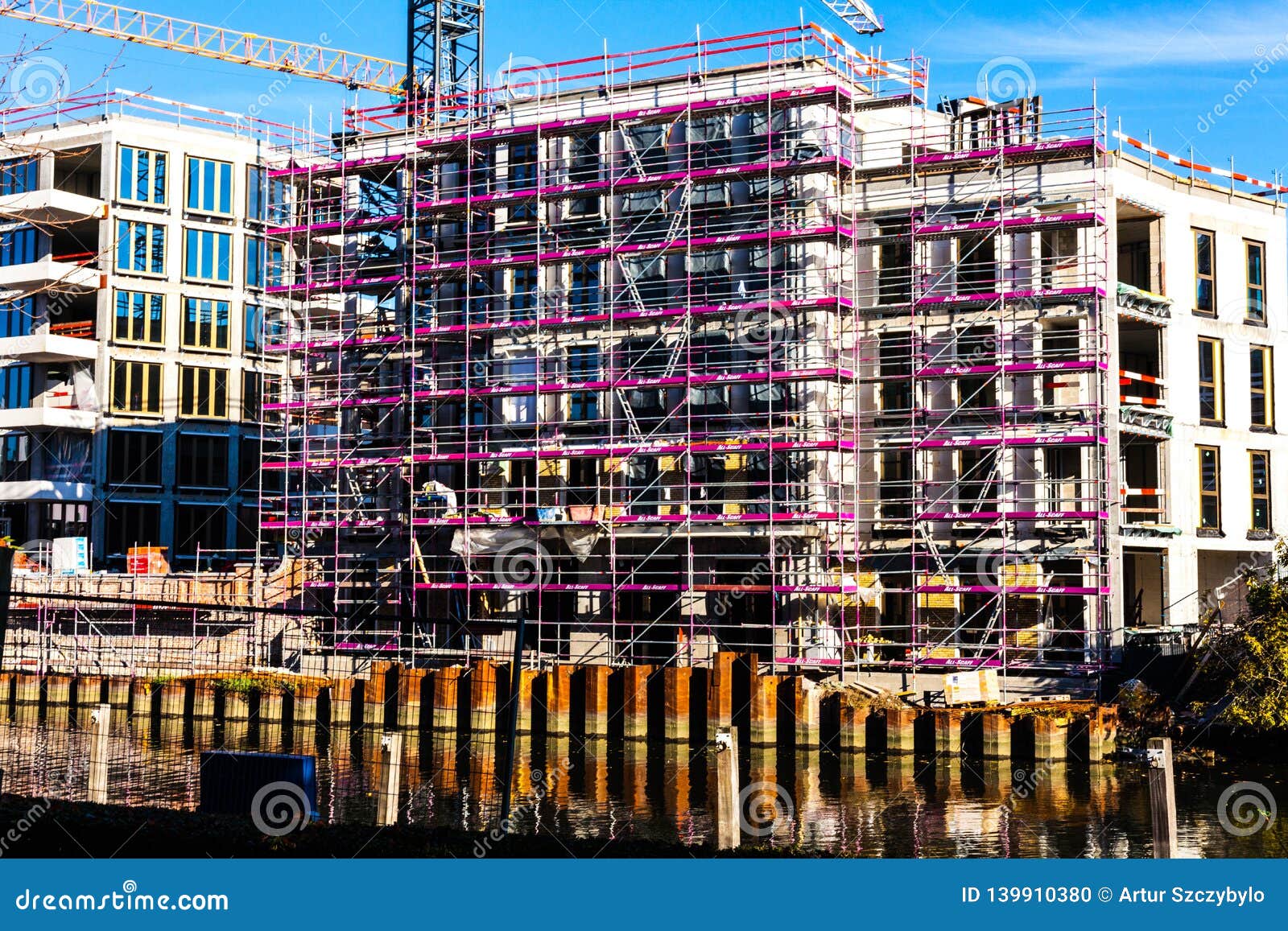 Construction Site on Which Large Buildings with Protective Metal ...