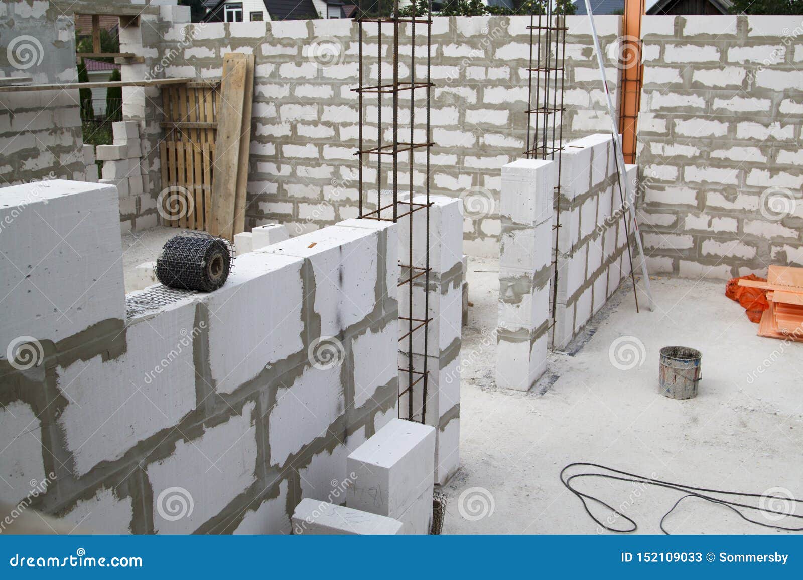Construction Site on Which the Walls are Built of Gas Concrete B Stock ...