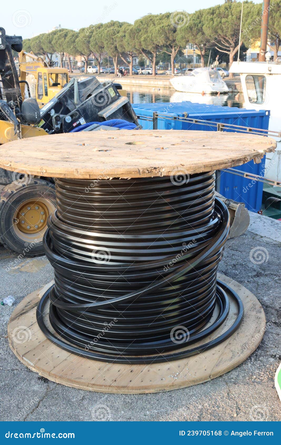 Construction Site with Wooden Reel with Fiber Cables- Stock Photo ...