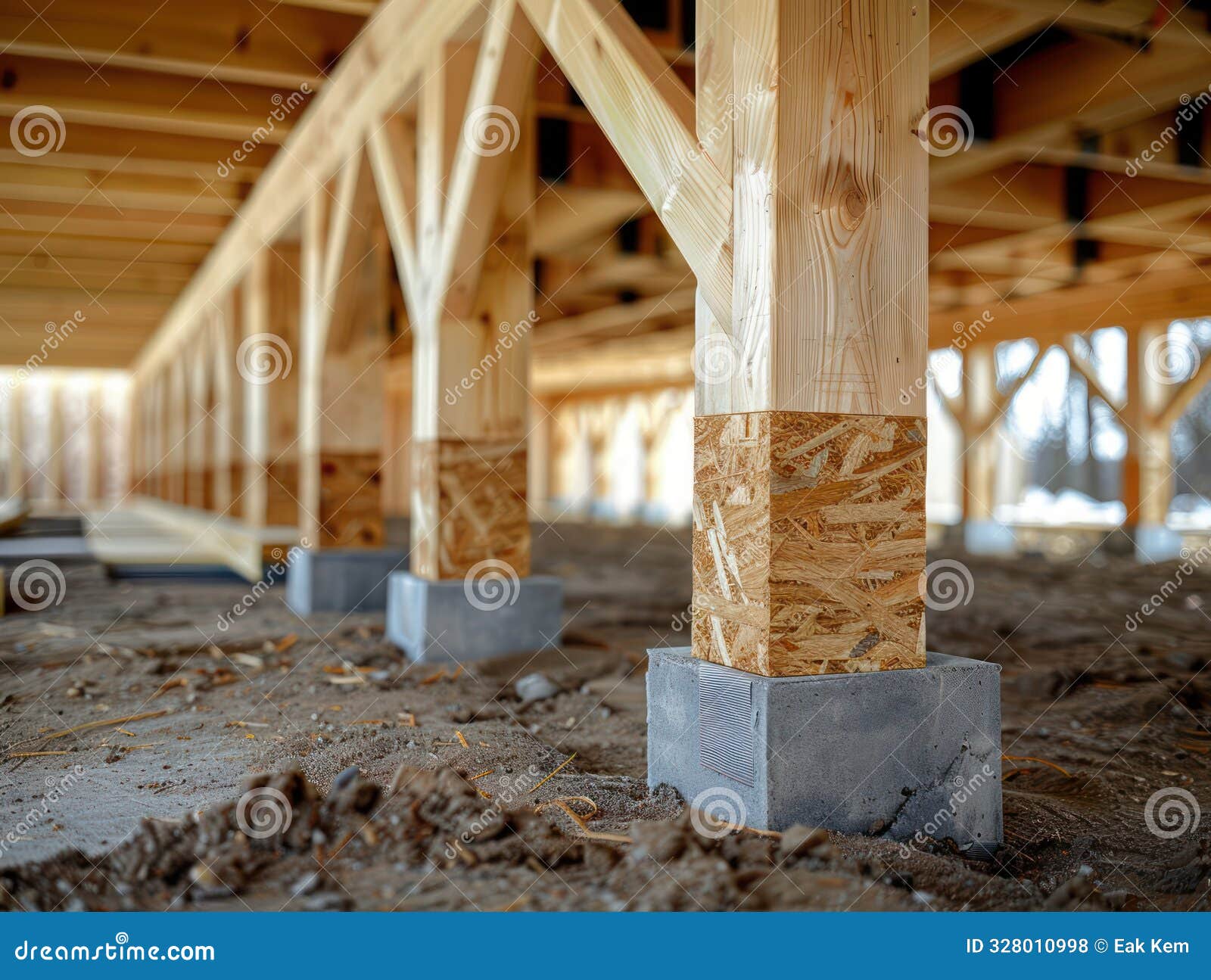 Construction Site Wooden Supports Secured within Building Framework ...