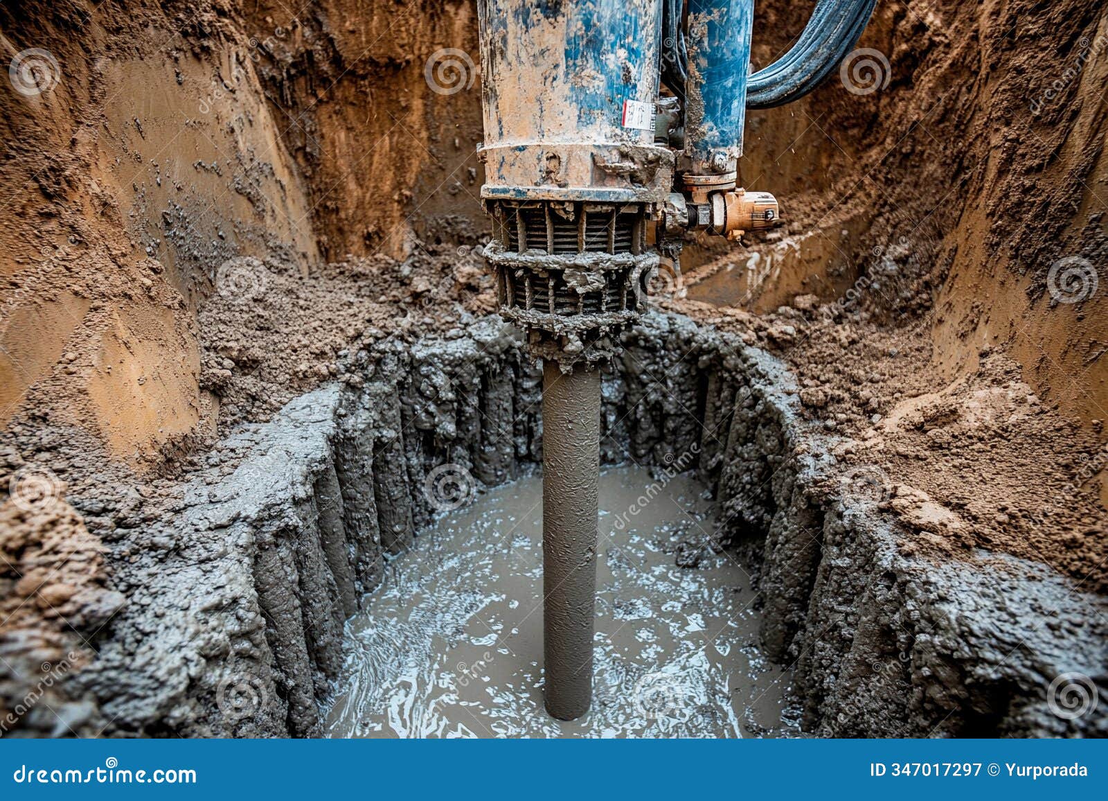 Construction Site Work Involves Drilling a Deep Borehole with ...