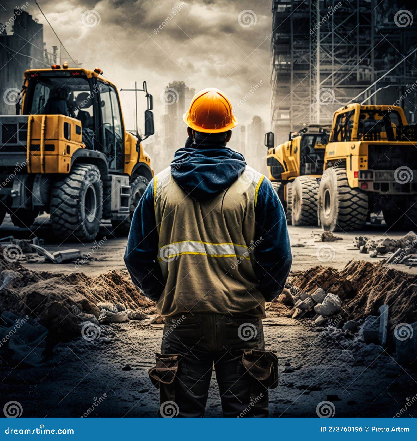 Construction Site Worker from the Back, Generative AI Stock ...