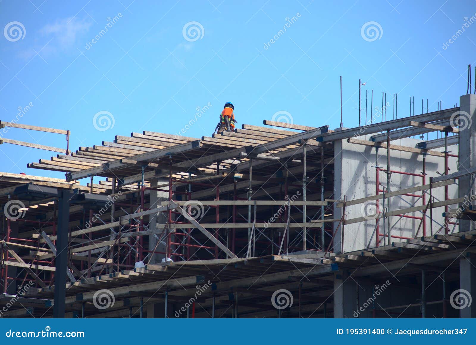 Construction Site Structure Worker on Metal Beams Stock Photo - Image ...