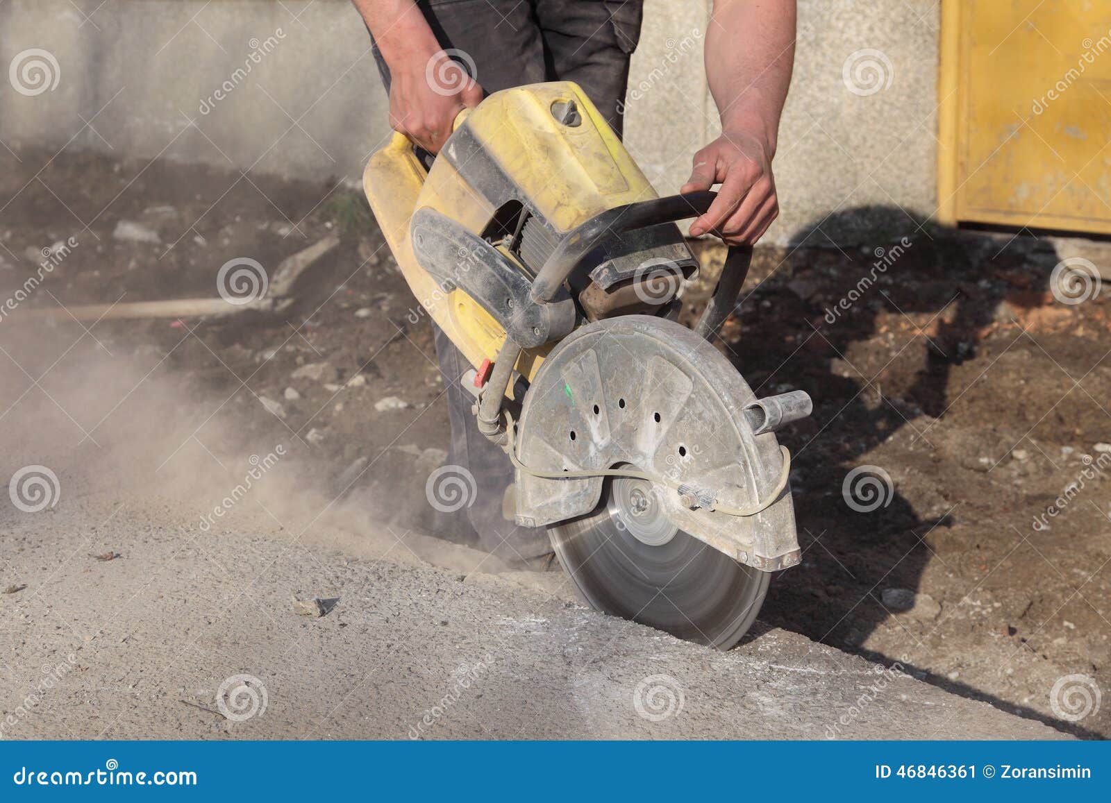 Construction Site, Worker Cut Asphalt with Saw Blade Toll Stock Image ...
