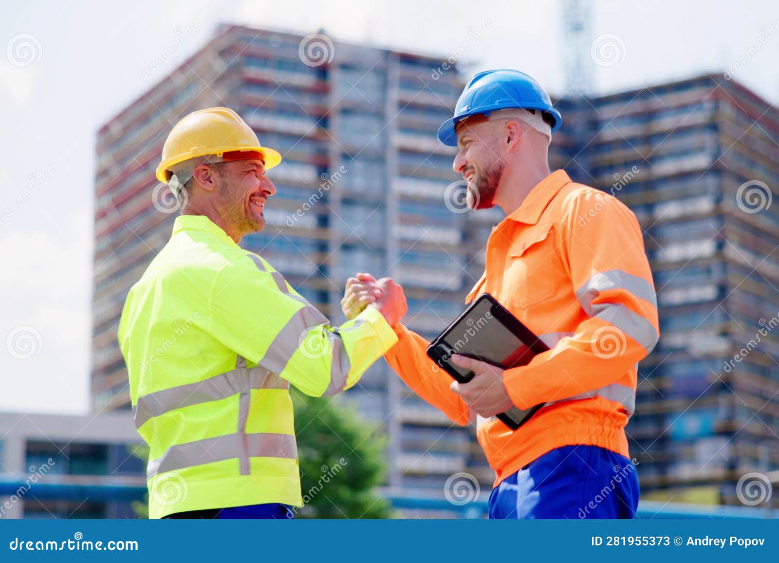 Construction Site Worker Hand Shake Stock Image - Image of shaking ...