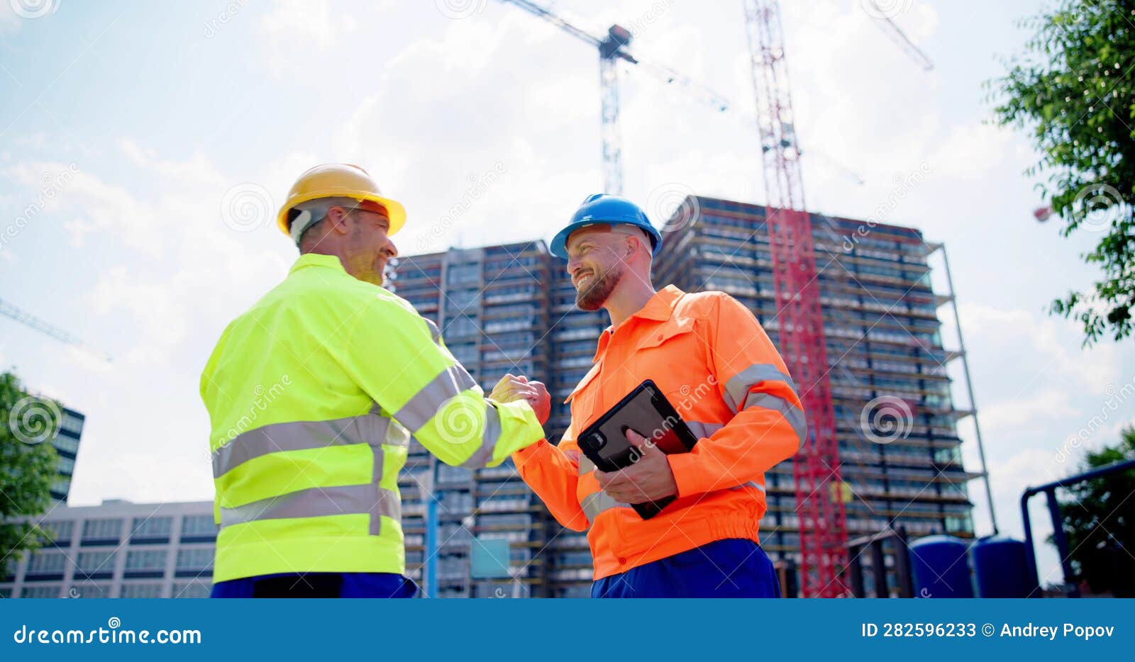 Construction Site Worker Hand Shake Stock Image - Image of teamwork ...