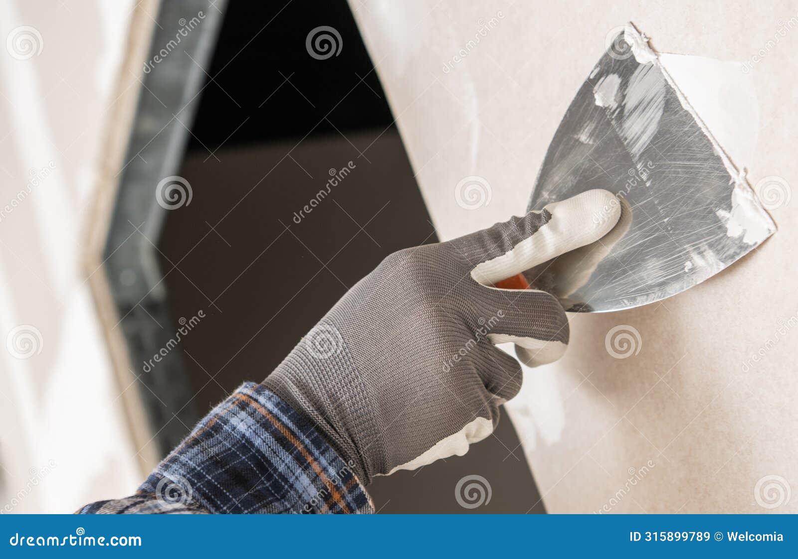 Construction Site Worker Patching a Wall Stock Image - Image of ...