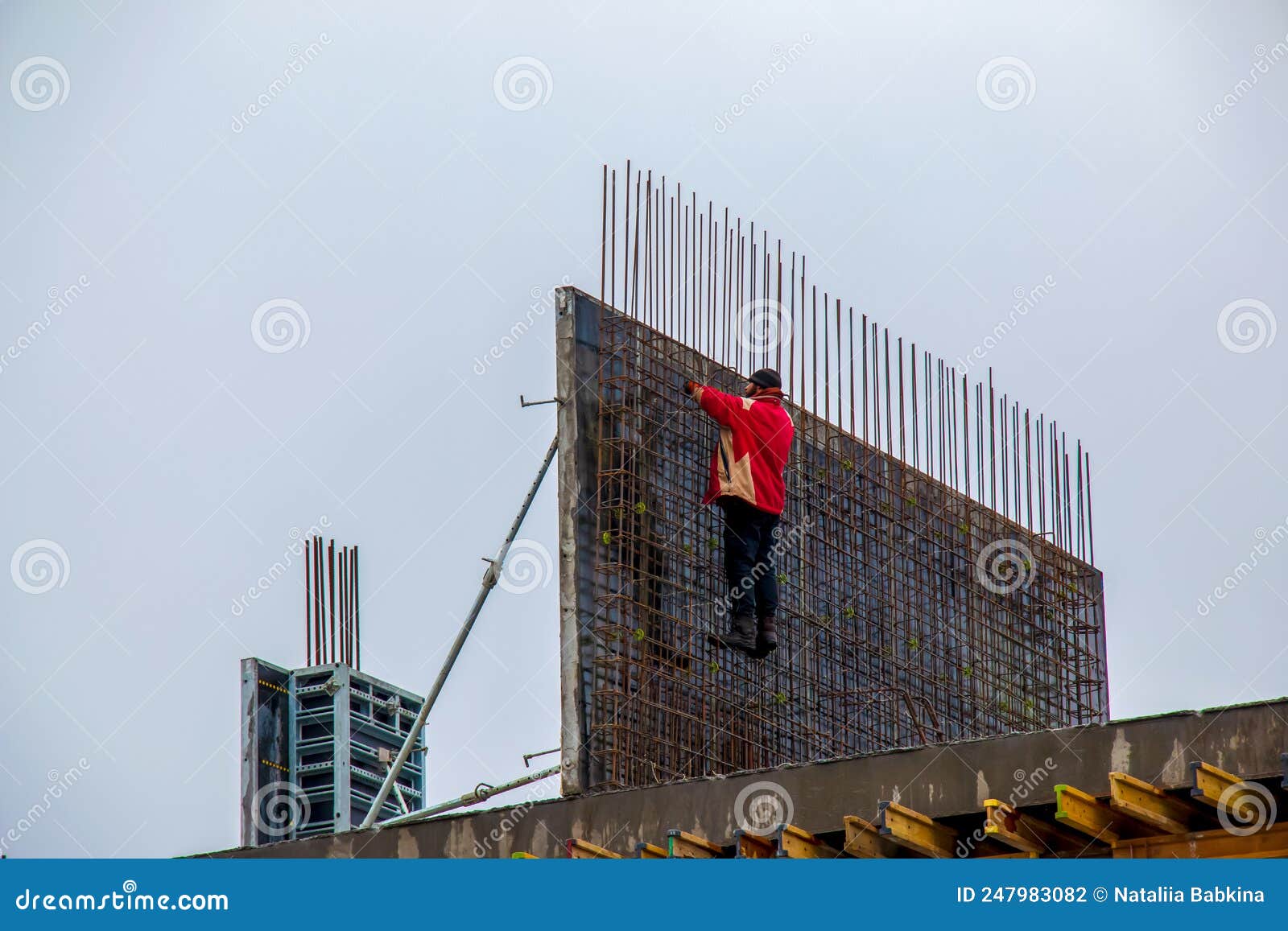 Construction Site. the Worker Performs Work at Height Editorial ...