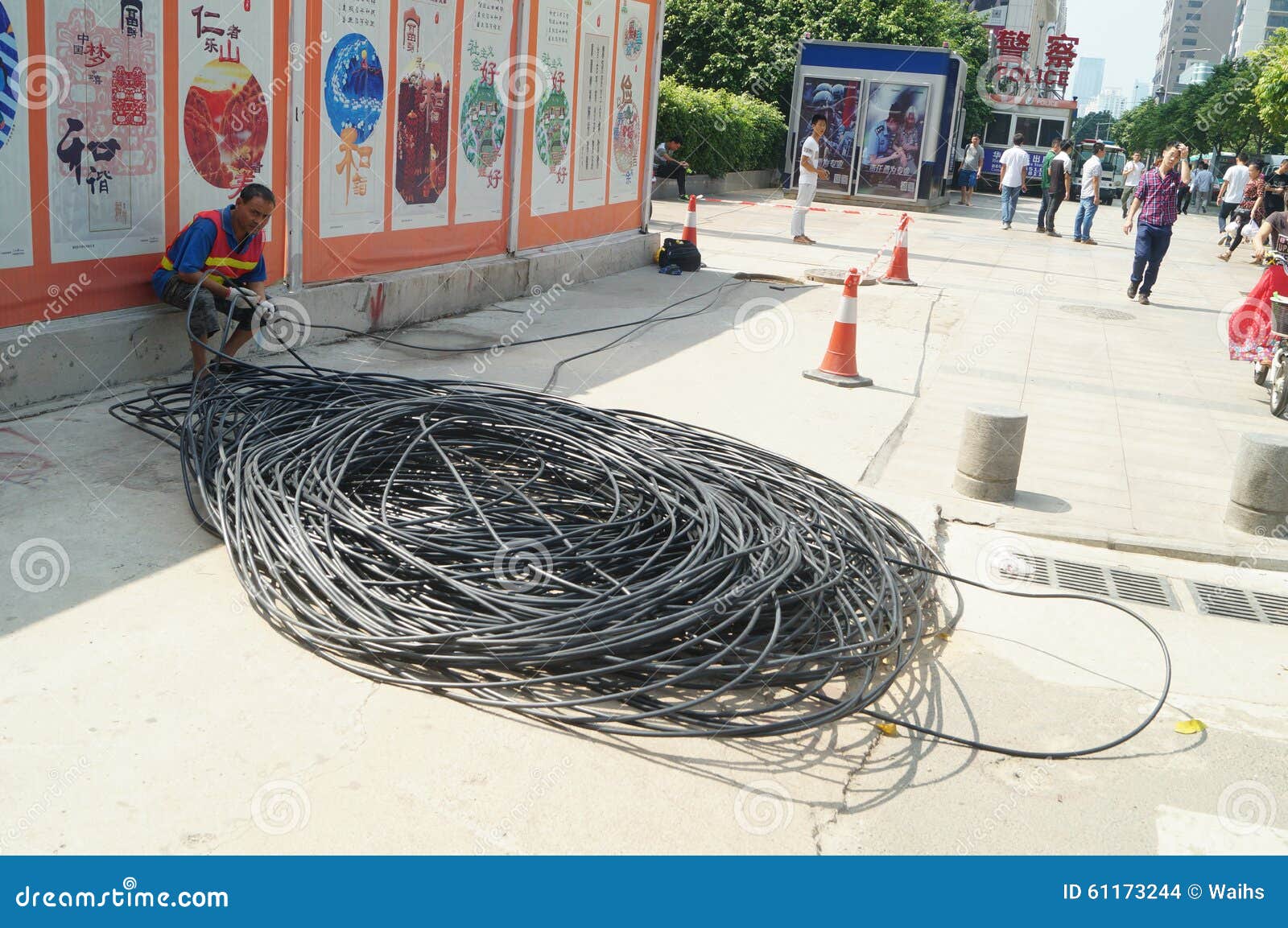 Construction Site, a Worker in the Pull Cable Editorial Stock Image ...
